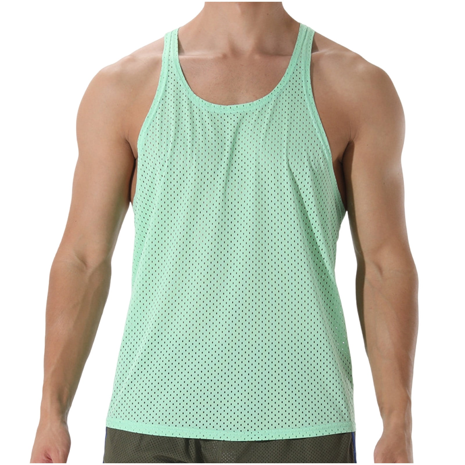 Virmaxy Men's Solid Color Crew Neck Mesh Work Vest Gym Running Beach ...