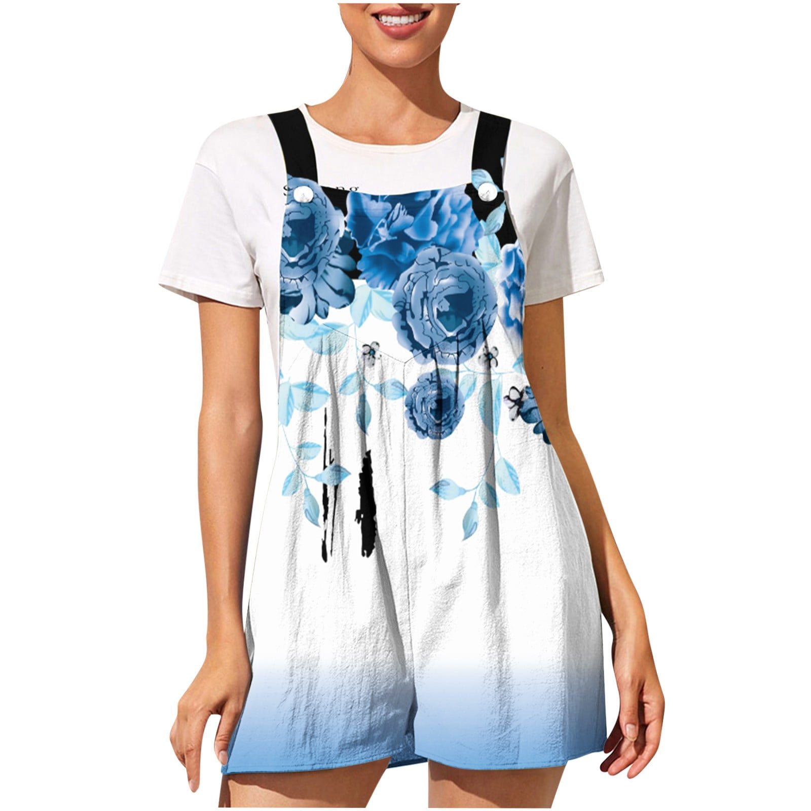 Virmaxy Overalls Women Beautiful Floral Print Graceful Gorgeous Button ...
