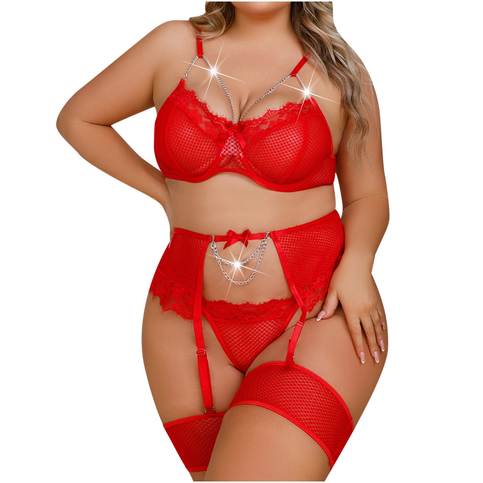 Virmaxy Sexy Lingerie For Women 2024 Naughty Plus Size Lace Garter Belt