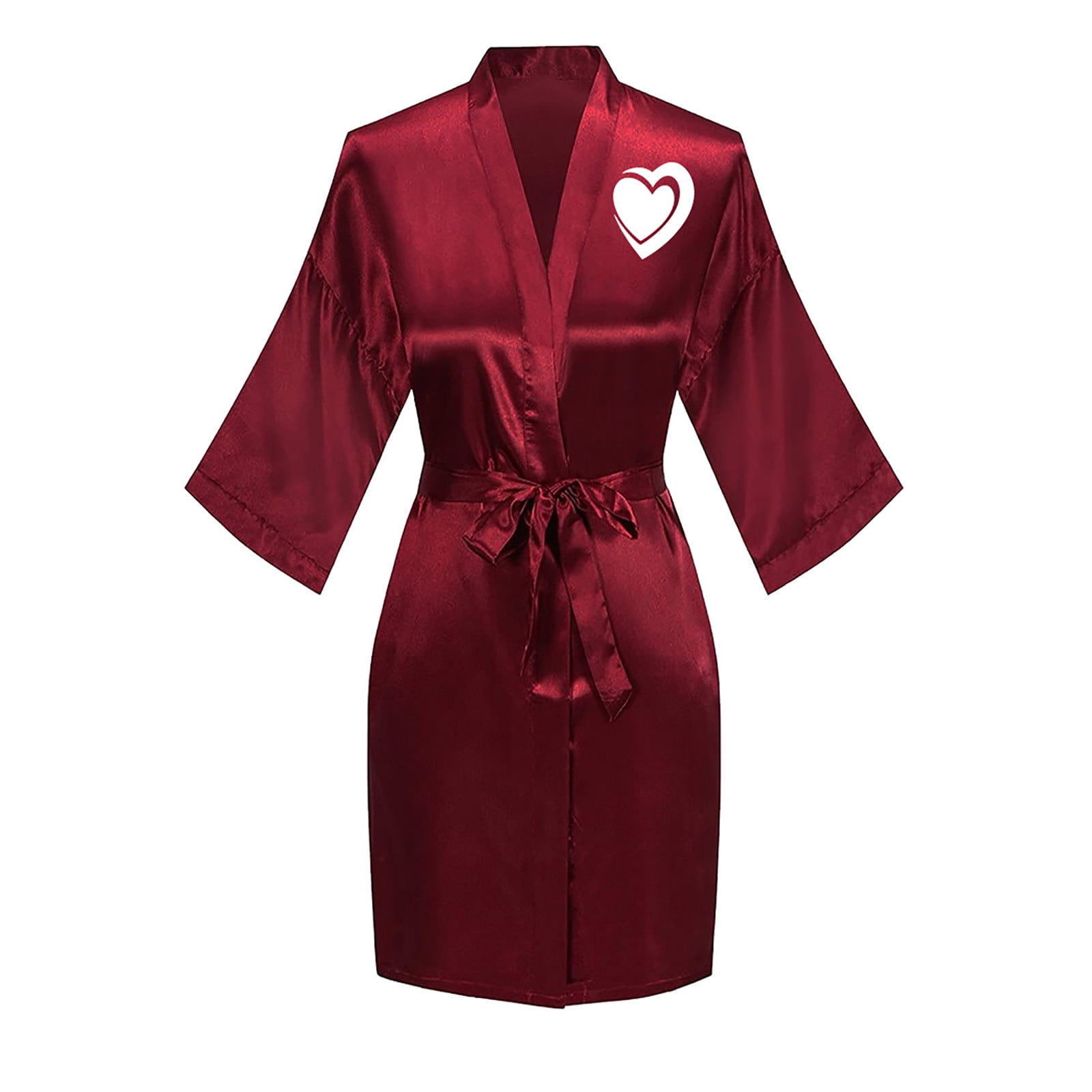 Virmaxy Valentine's Day Silk Robe for Women Love Graphic Dressing Gown ...