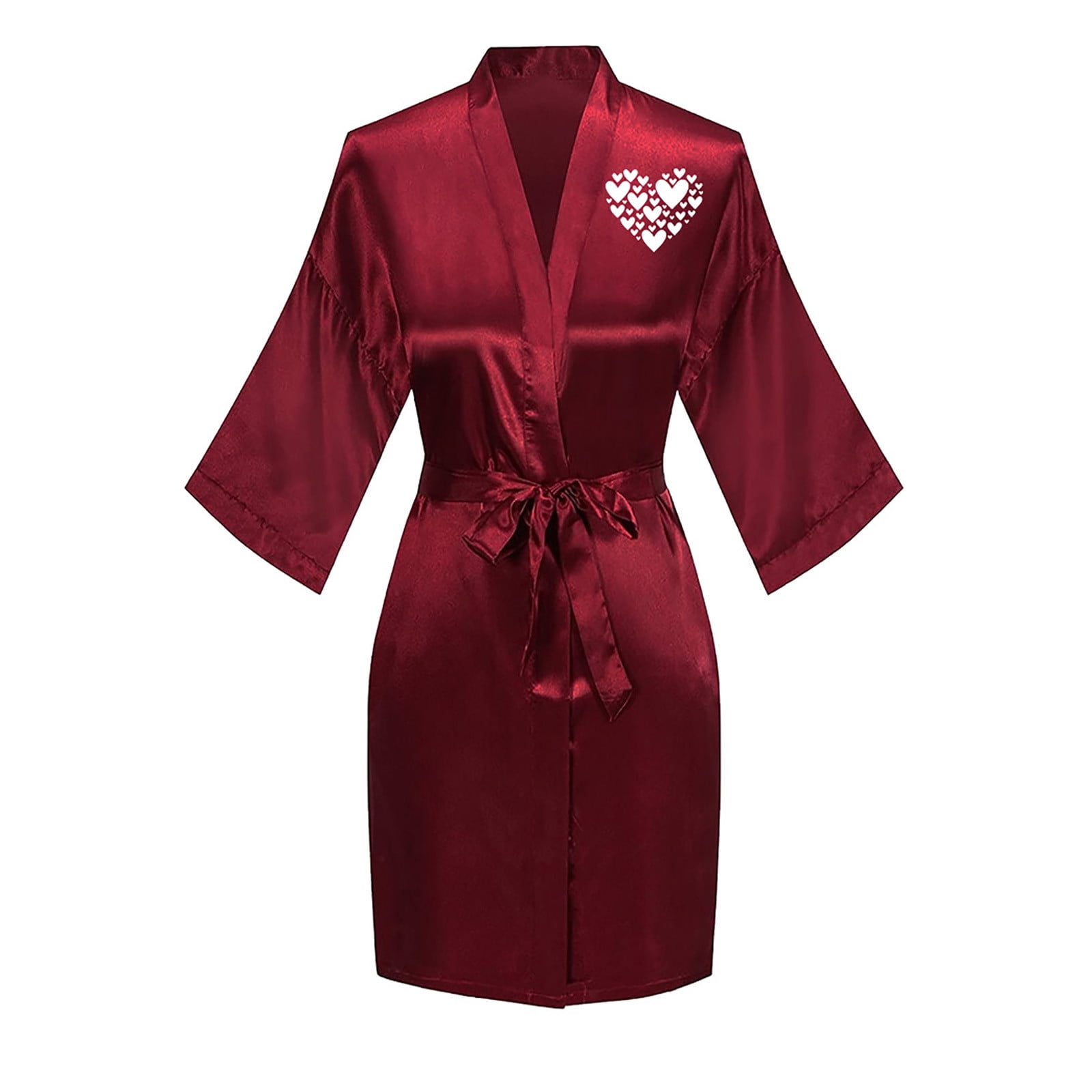 Virmaxy Valentine's Day Silk Robe for Women Love Graphic Lightweight Soft Sleepwear Full Length ...