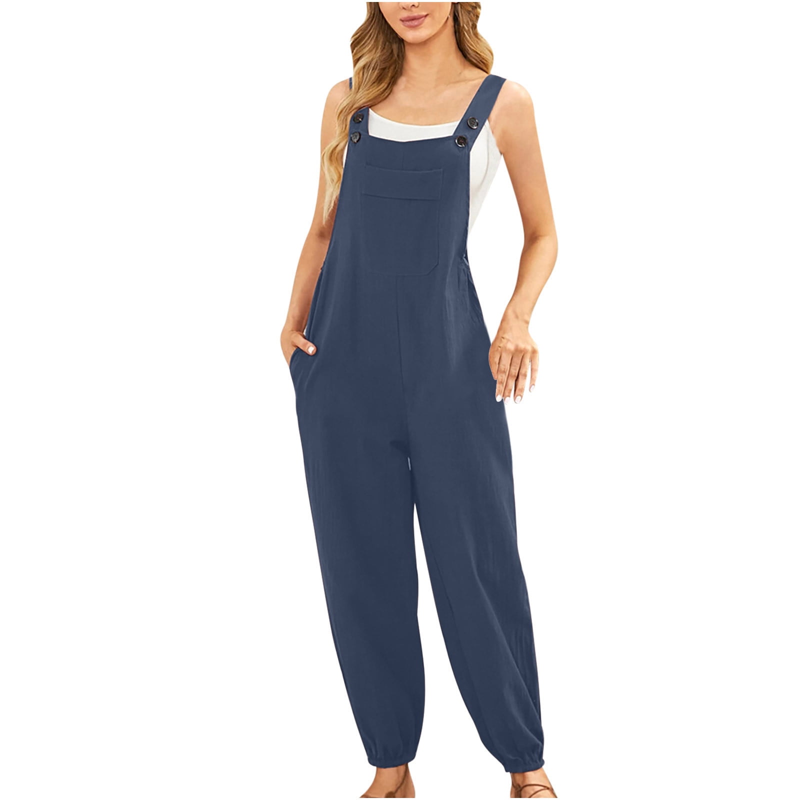 Virmaxy Wide Leg Overalls For Women Loose Fit Sleeveless Straps Bib ...