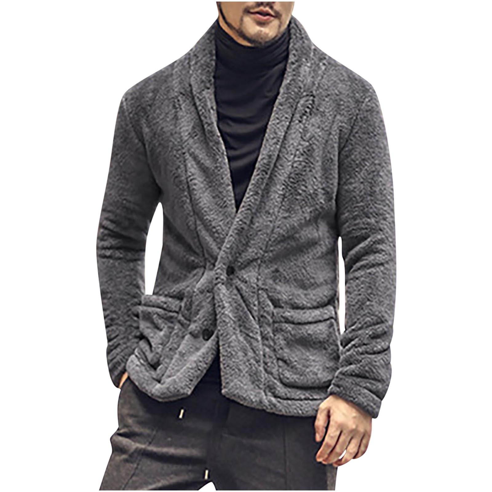 Virmaxy Winter Open Front Fleece Cardigan for Men Shawl Neck Fuzzy ...