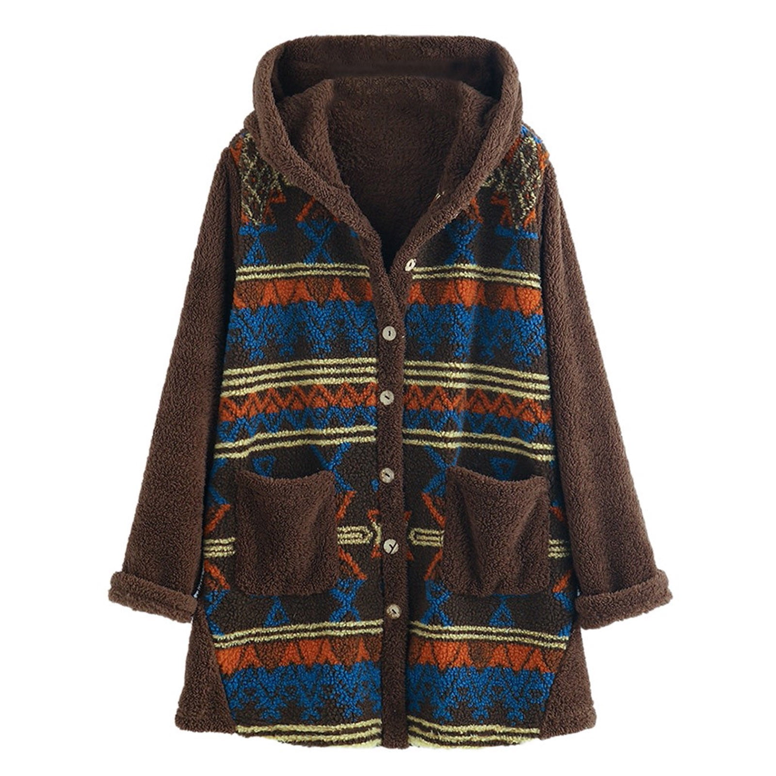 Virmaxy Winter Open Front Fleece Hoodies for Women Folk Style Printed ...