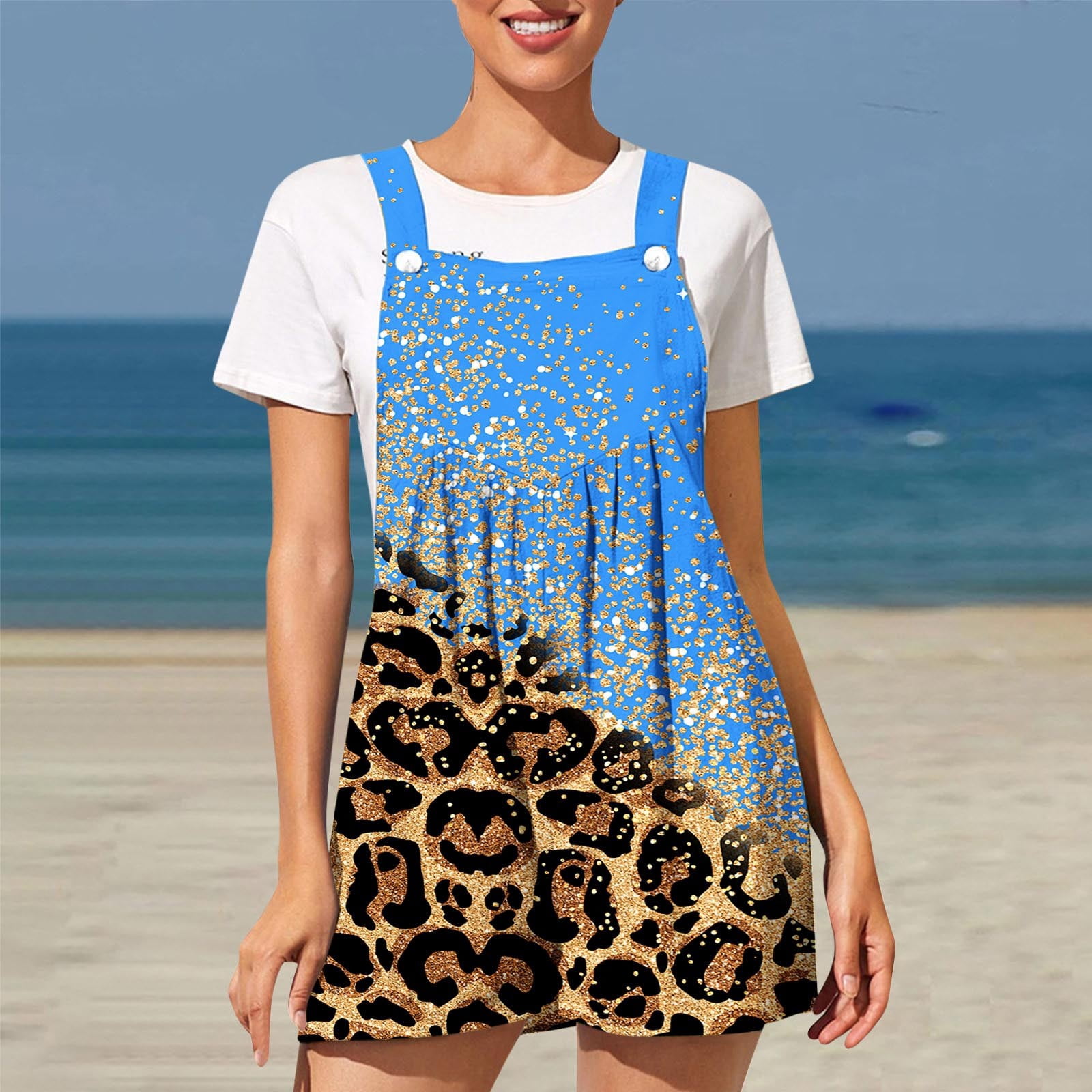 Virmaxy Women's Fashion Overalls Leopard Print Button Short Overalls ...