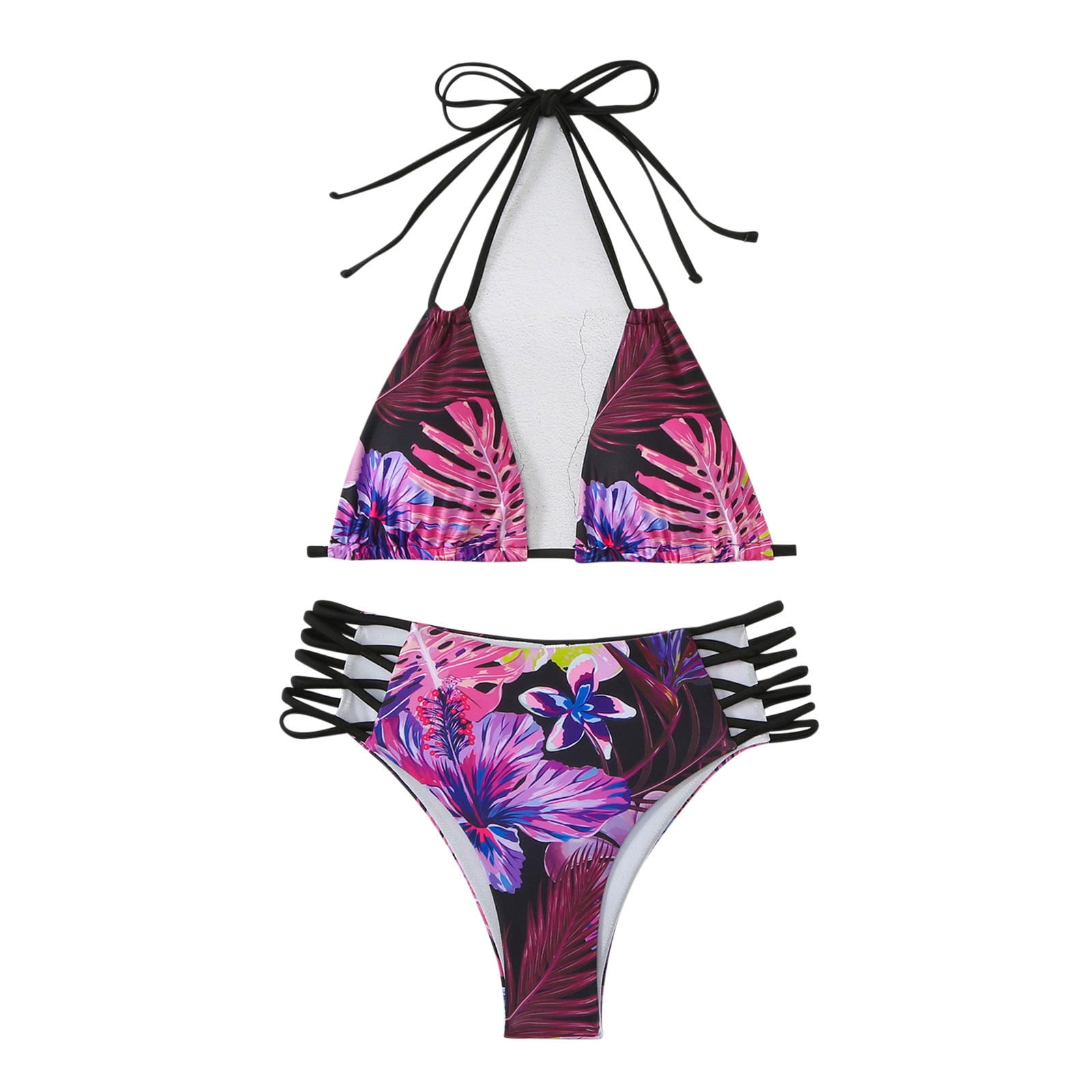 Virmaxy Women's Floral Print Bandeau Bikini Set Alluring Print Swimwear ...