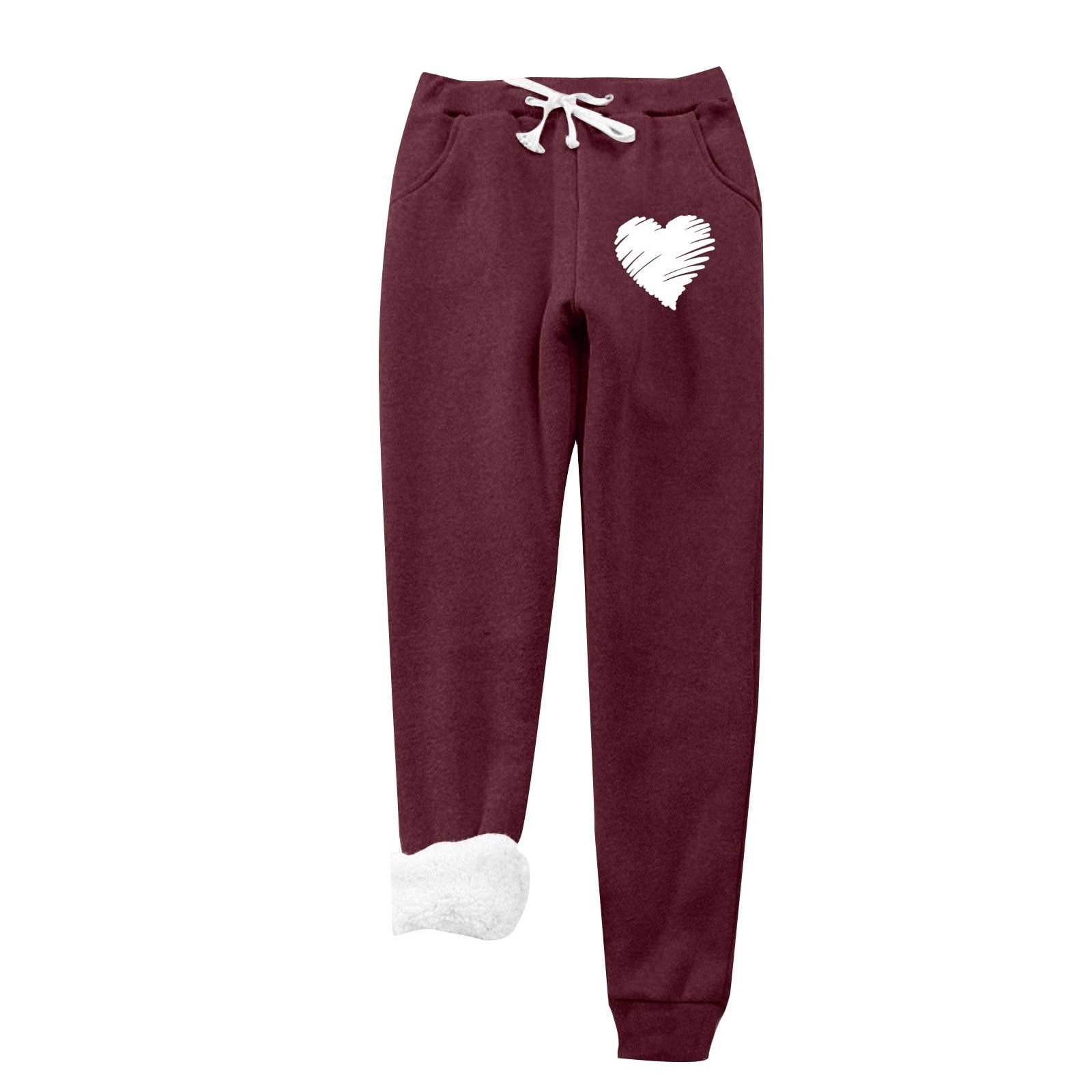 Virmaxy Women's Warm Sherpa Lined Athletic Sweatpants Valentine's Day ...