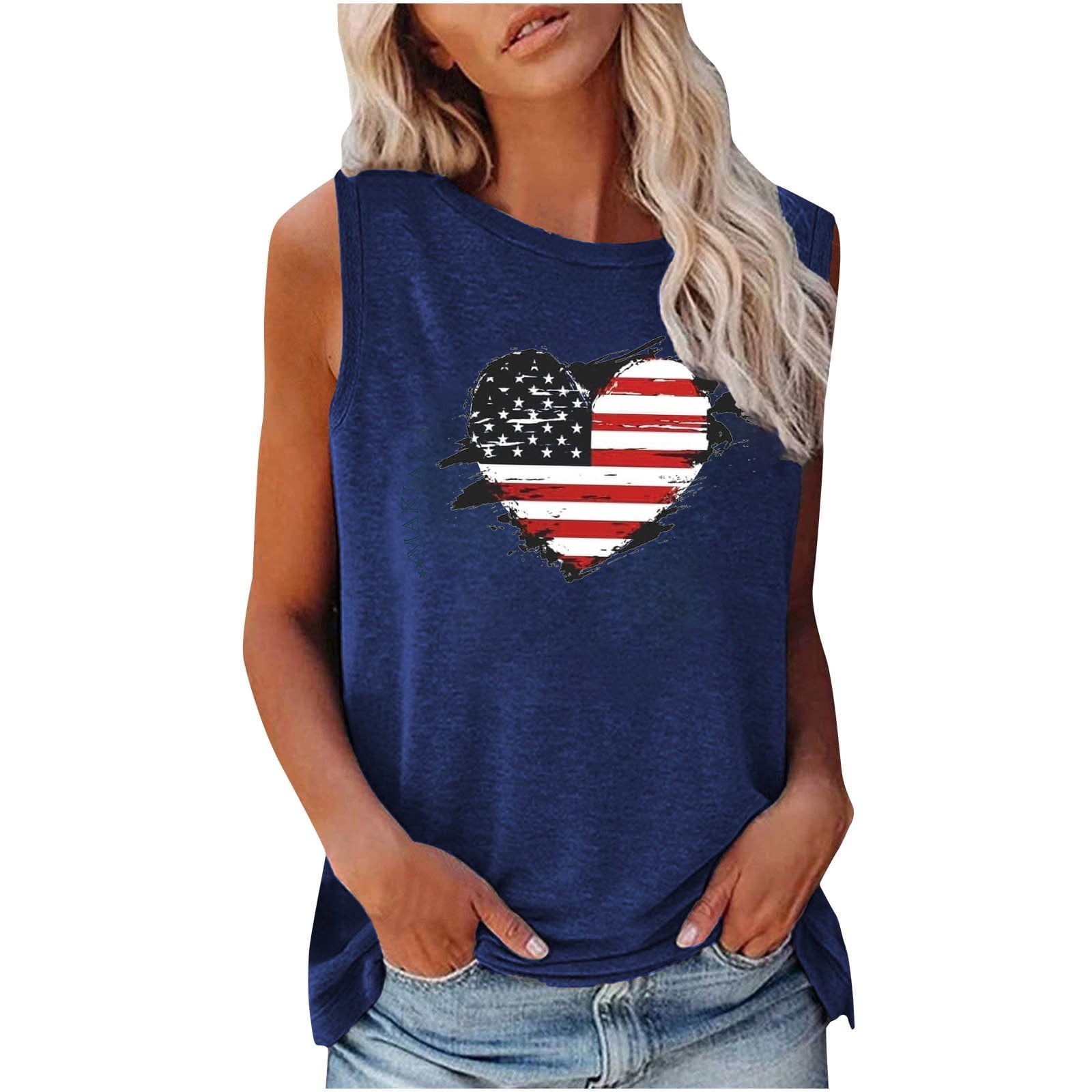 Virmaxy Womens American Flag Veteran Tank Tops 4th of July Shirts ...