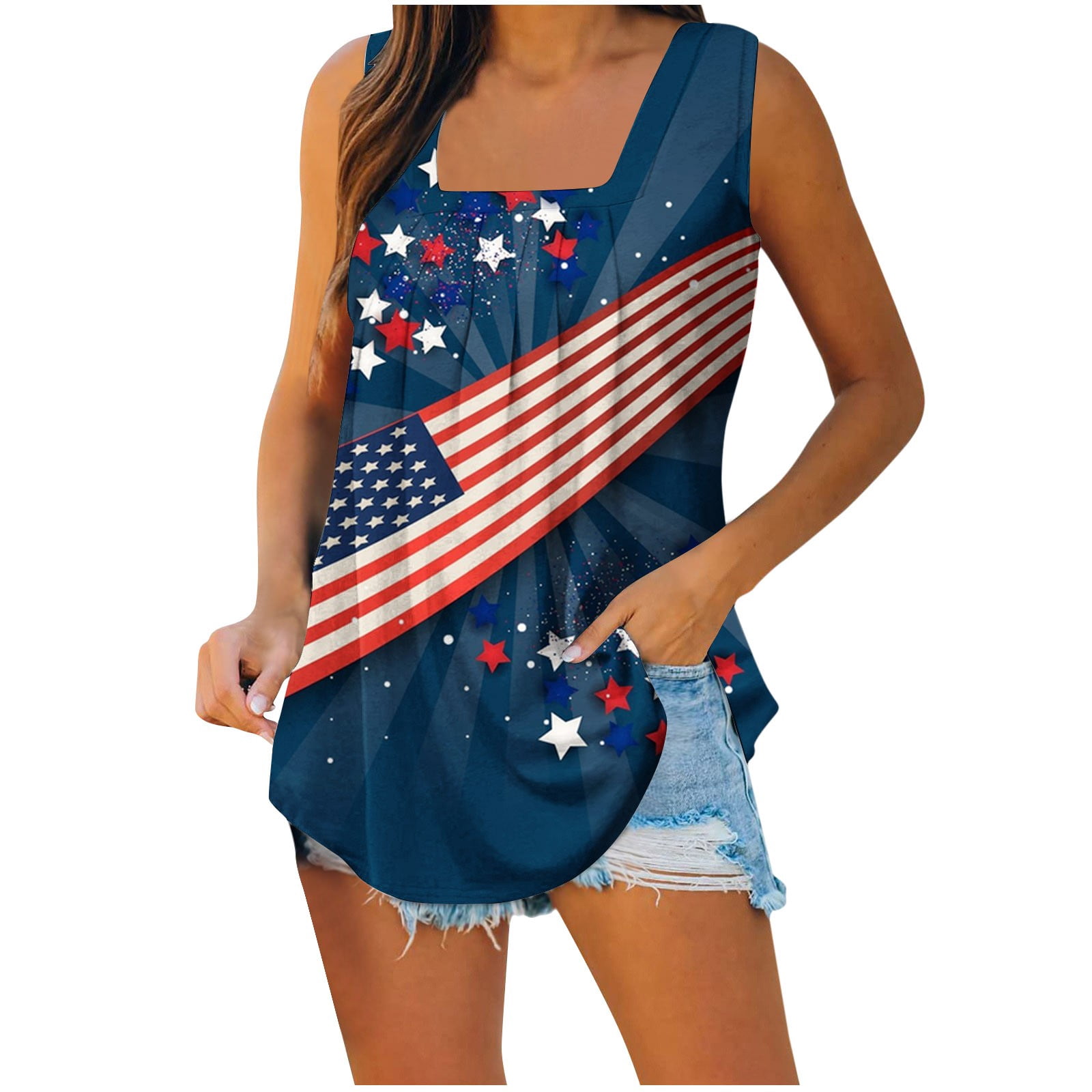 Virmaxy Womens American Flag Veteran Tank Tops 4th of July Shirts ...