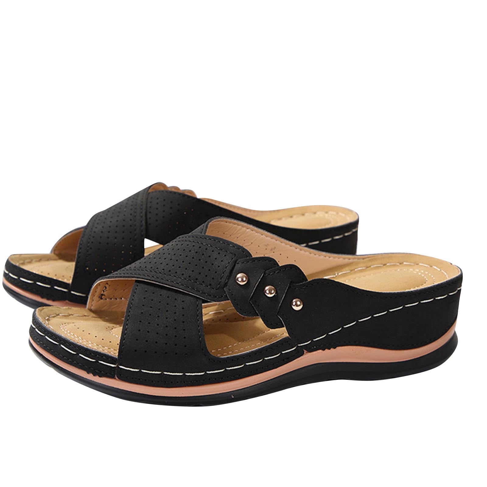 Virmaxy Womens Beach Sandals Women's Wedge Slippers Summer New Large ...