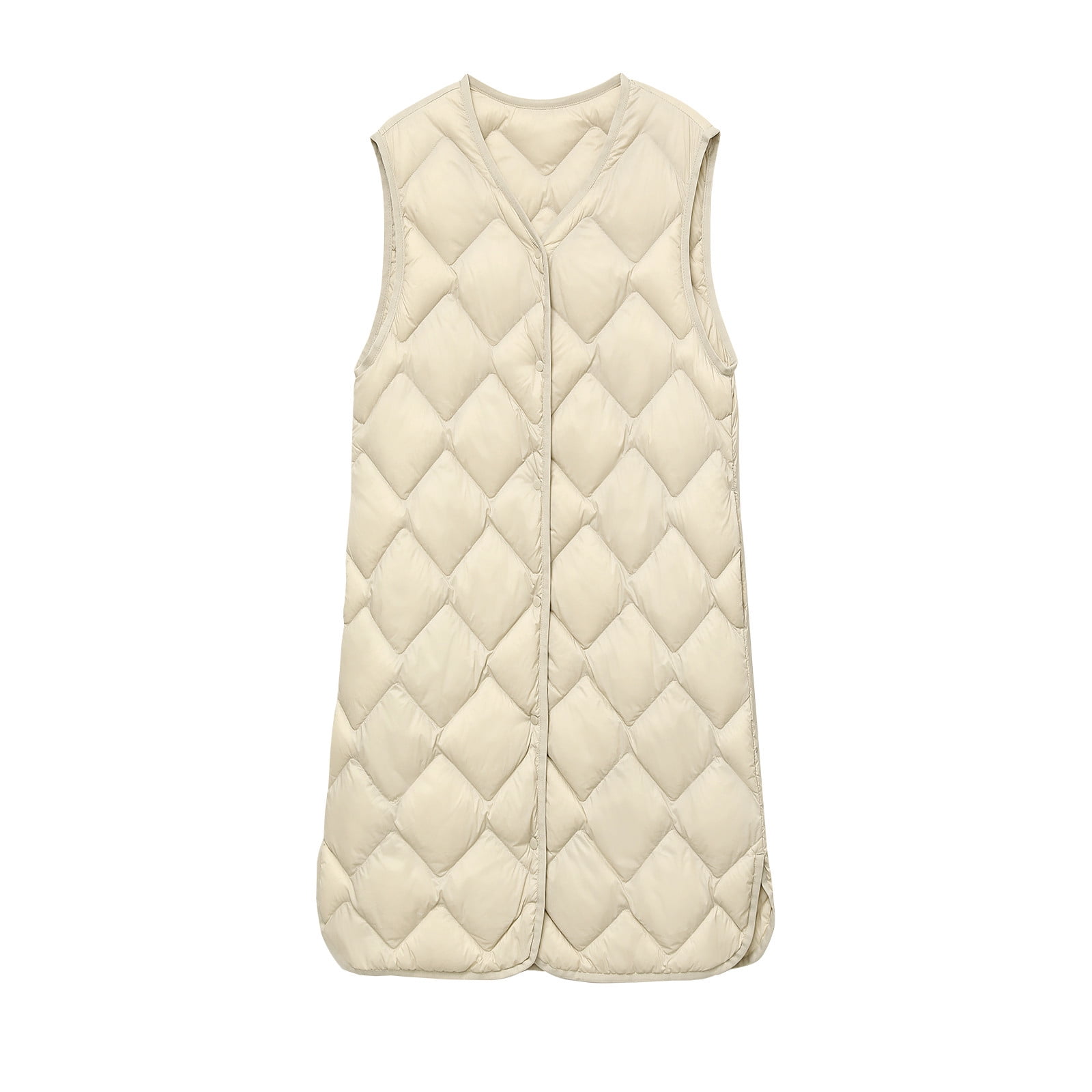 Virmaxy Womens Casual Mid-Length Puffer Vest Button Down V Neck Cotton ...