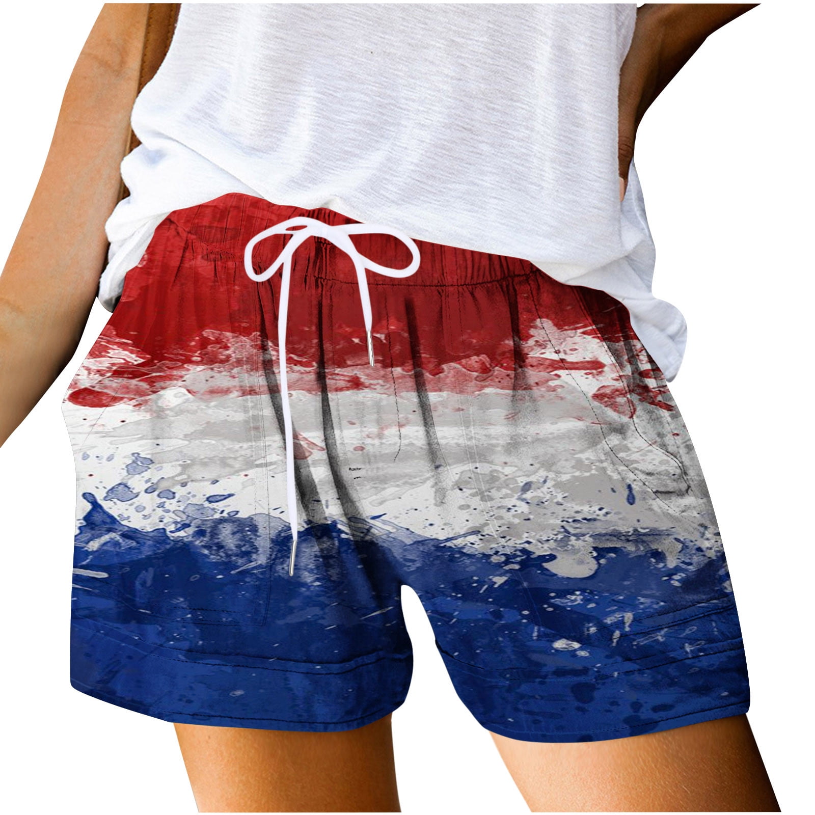 Virmaxy Womens Oversized USA Star Stripes 4th of July Shorts Veteran Patriotic Shorts Fashion ...