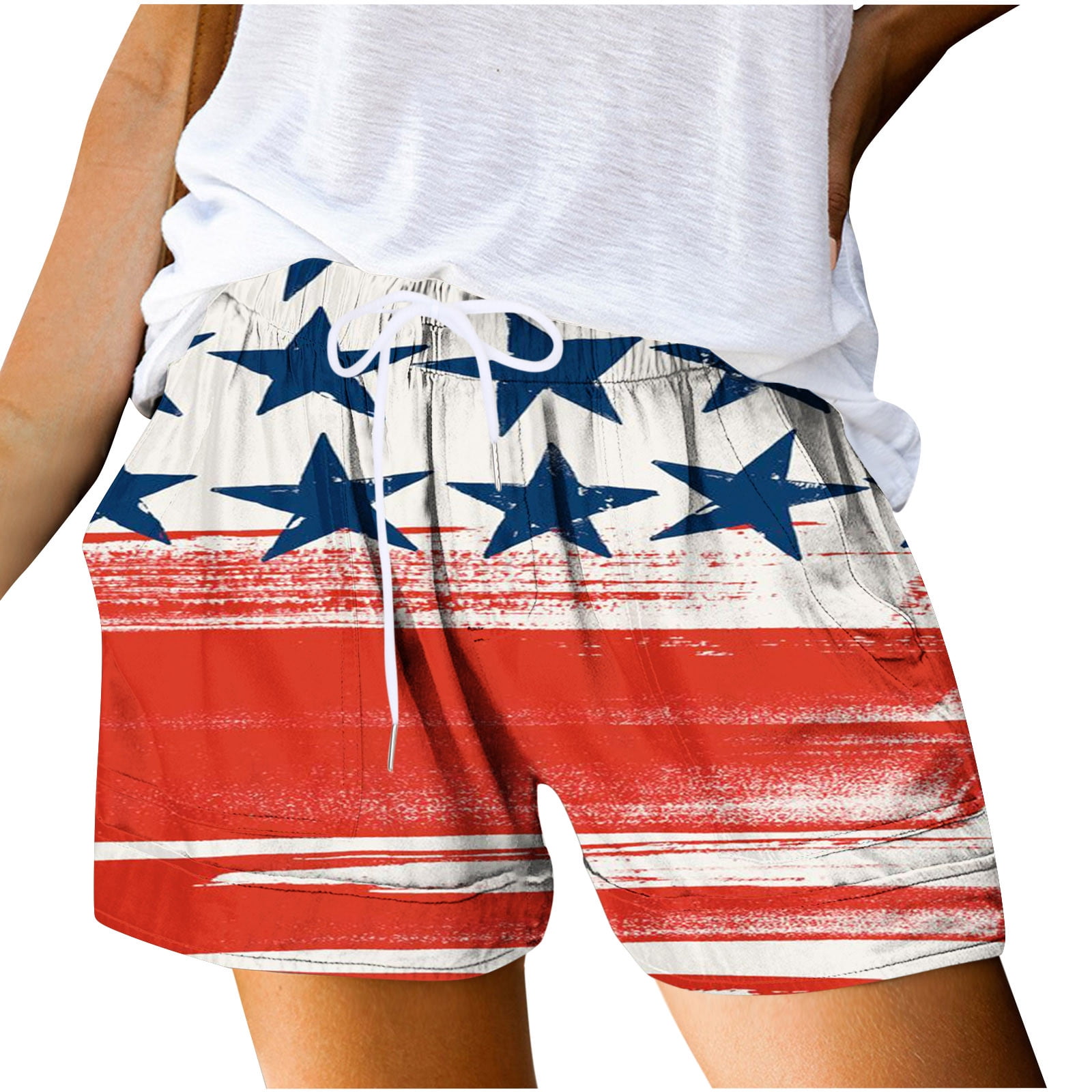Virmaxy Womens Oversized USA Star Stripes 4th of July Shorts Veteran ...