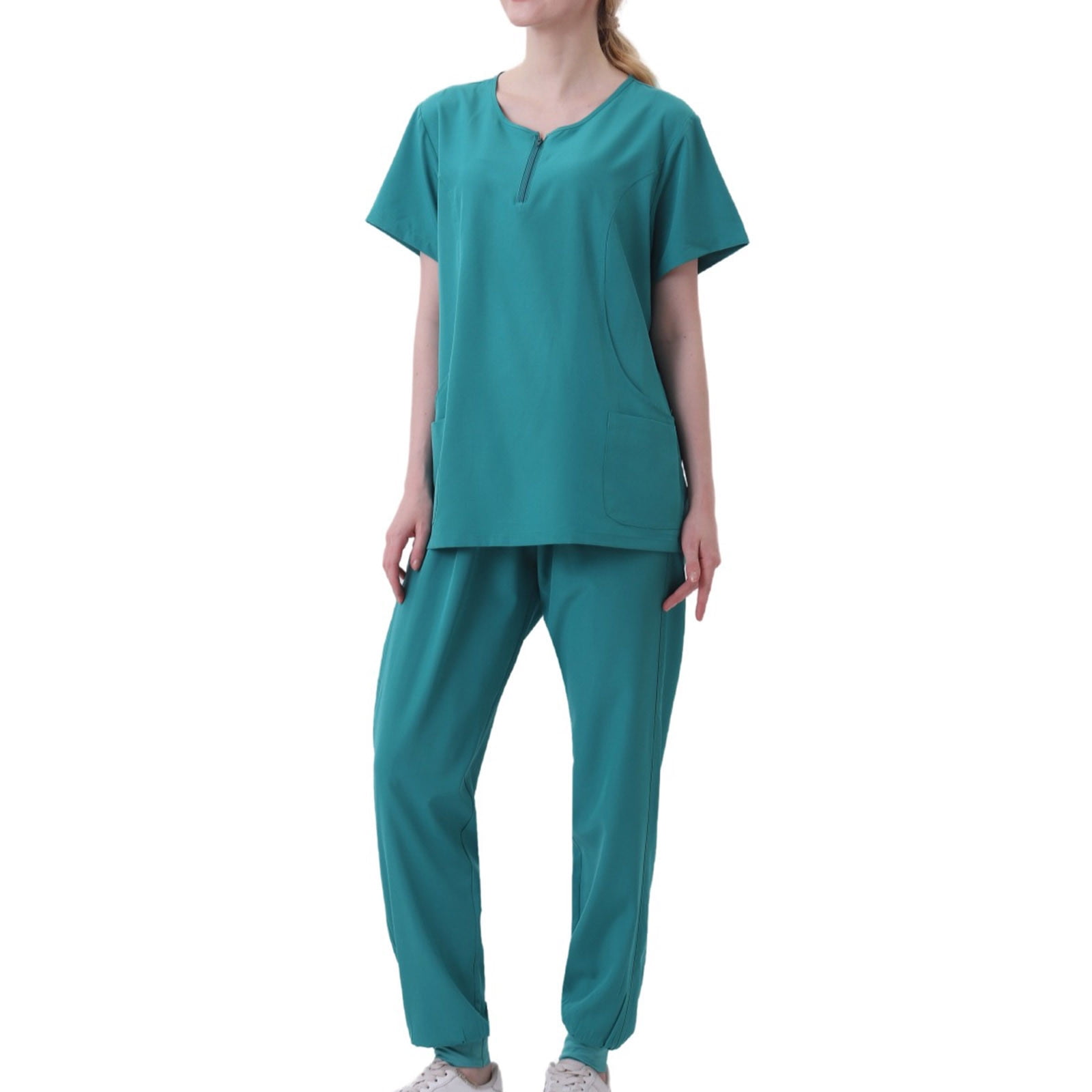 Virmaxy Womens Solid Scrubs Set Workwear Separate Set Medical Uniform V ...