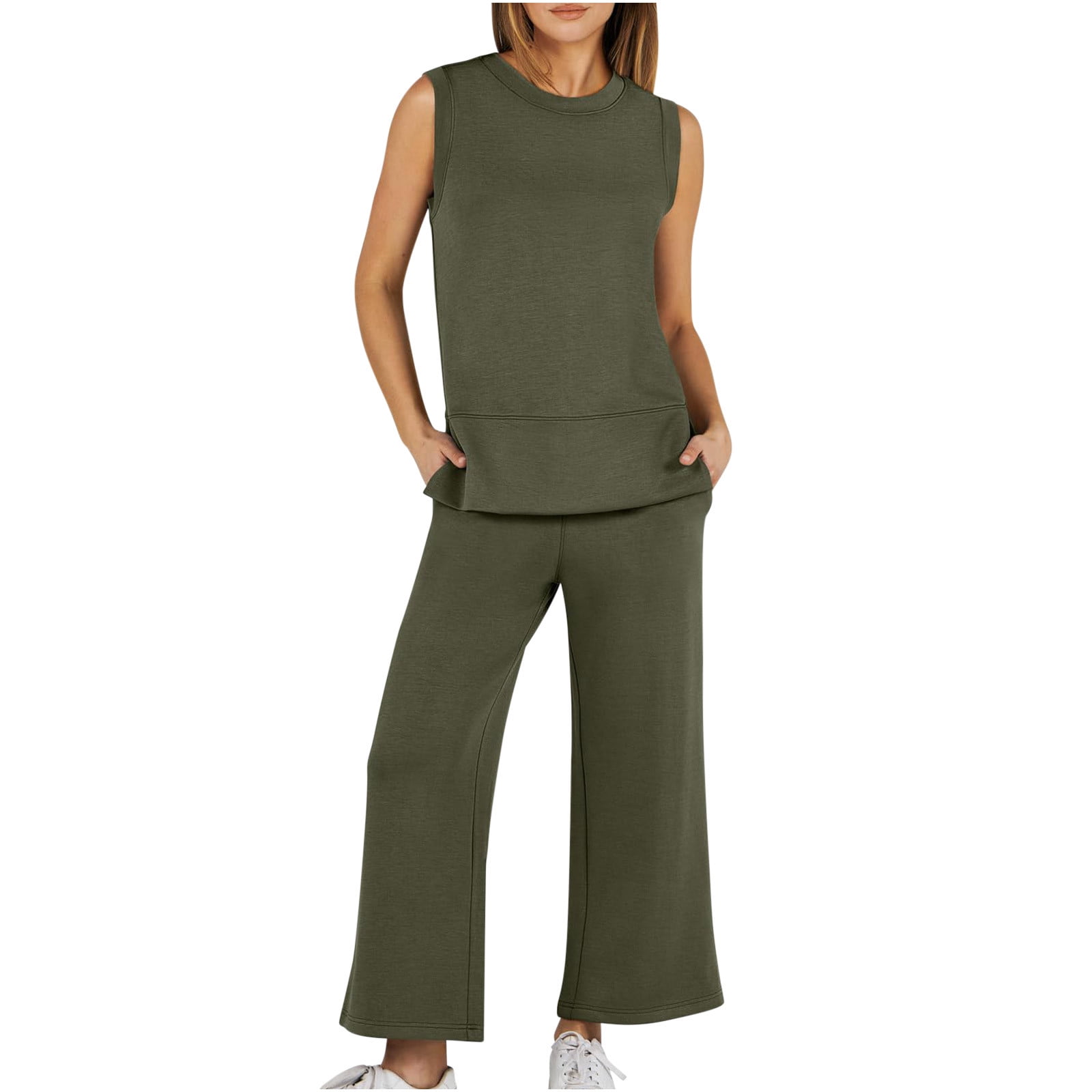 Virmaxy Womens Spring Summer Solid Pajamas Set Side Split Sleeveless ...