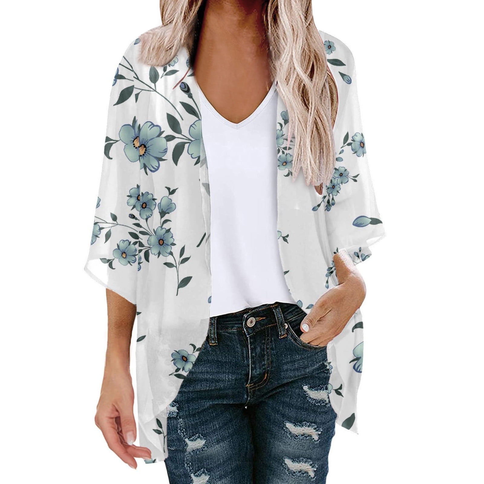 Virmaxy Womens Summer Open Front Kimono Tops Floral Graphic Cardigan ...