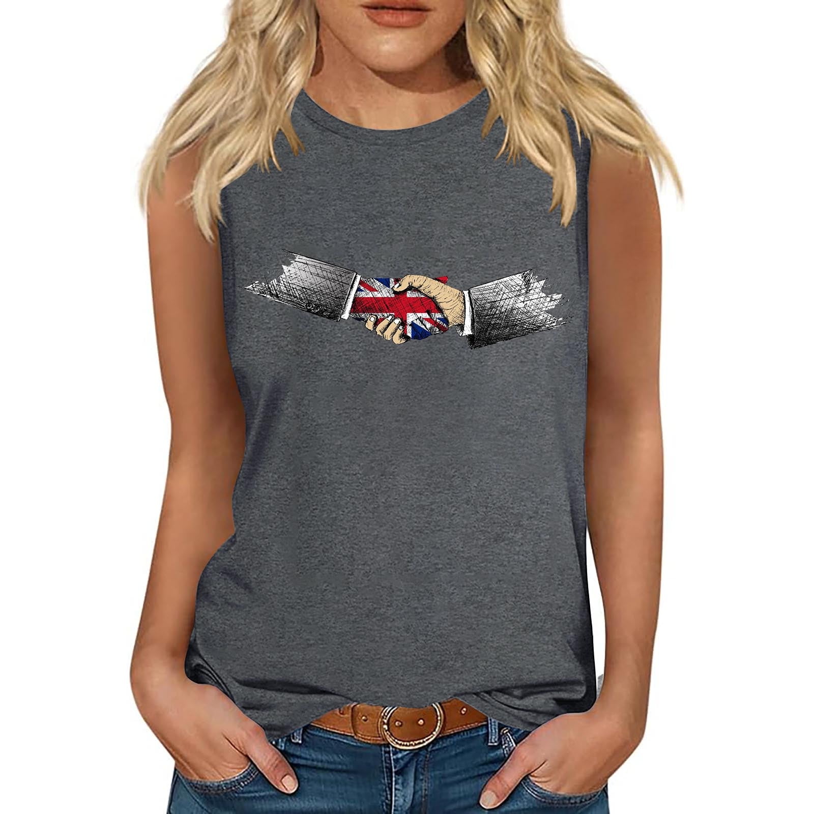 Virmaxy Womens Veteran Graffiti Tank Tops Crew Sleeveless 4th of July ...