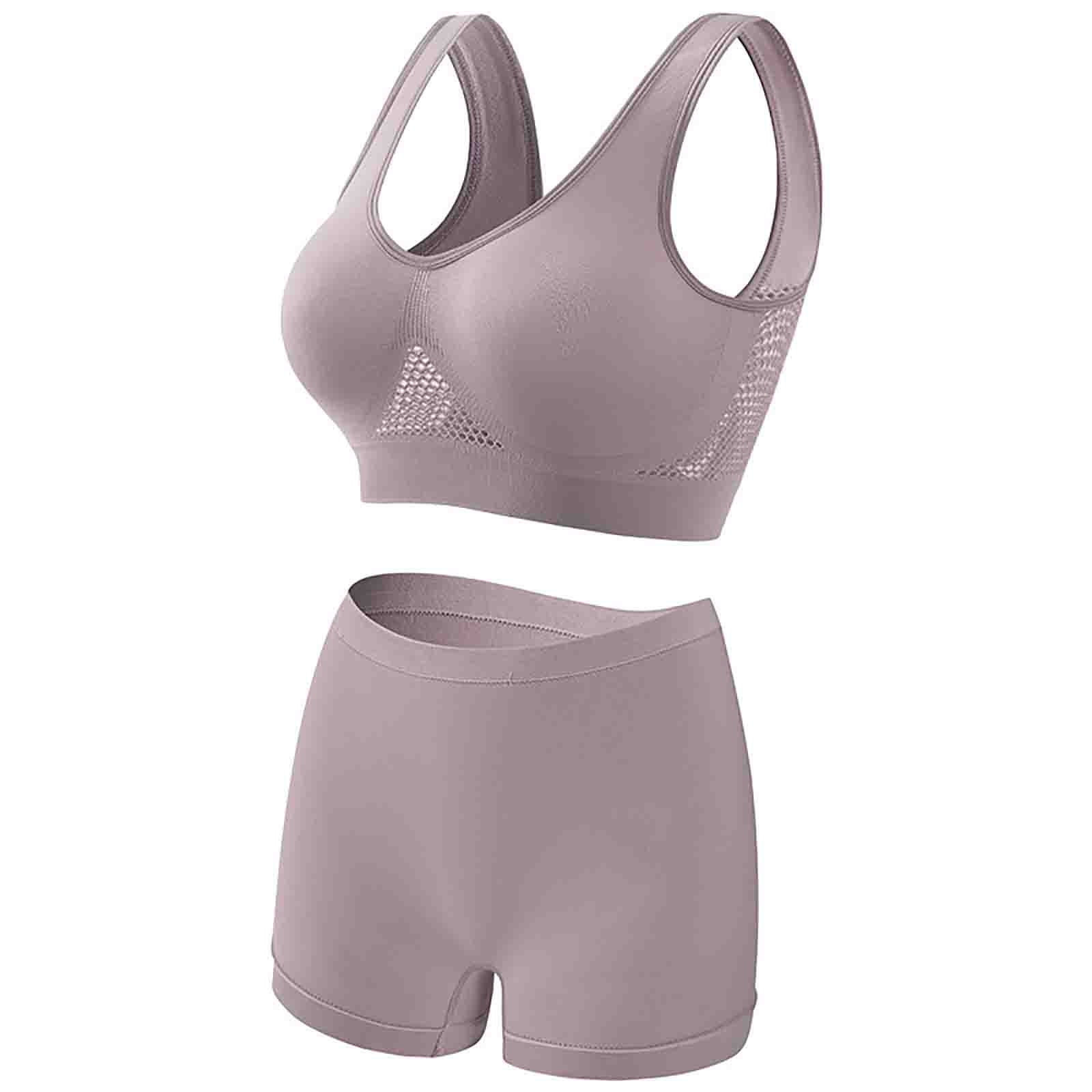 Virmaxy Womens Wirefree Sport Bras Boxer Shorts Set High Impact Hollow ...