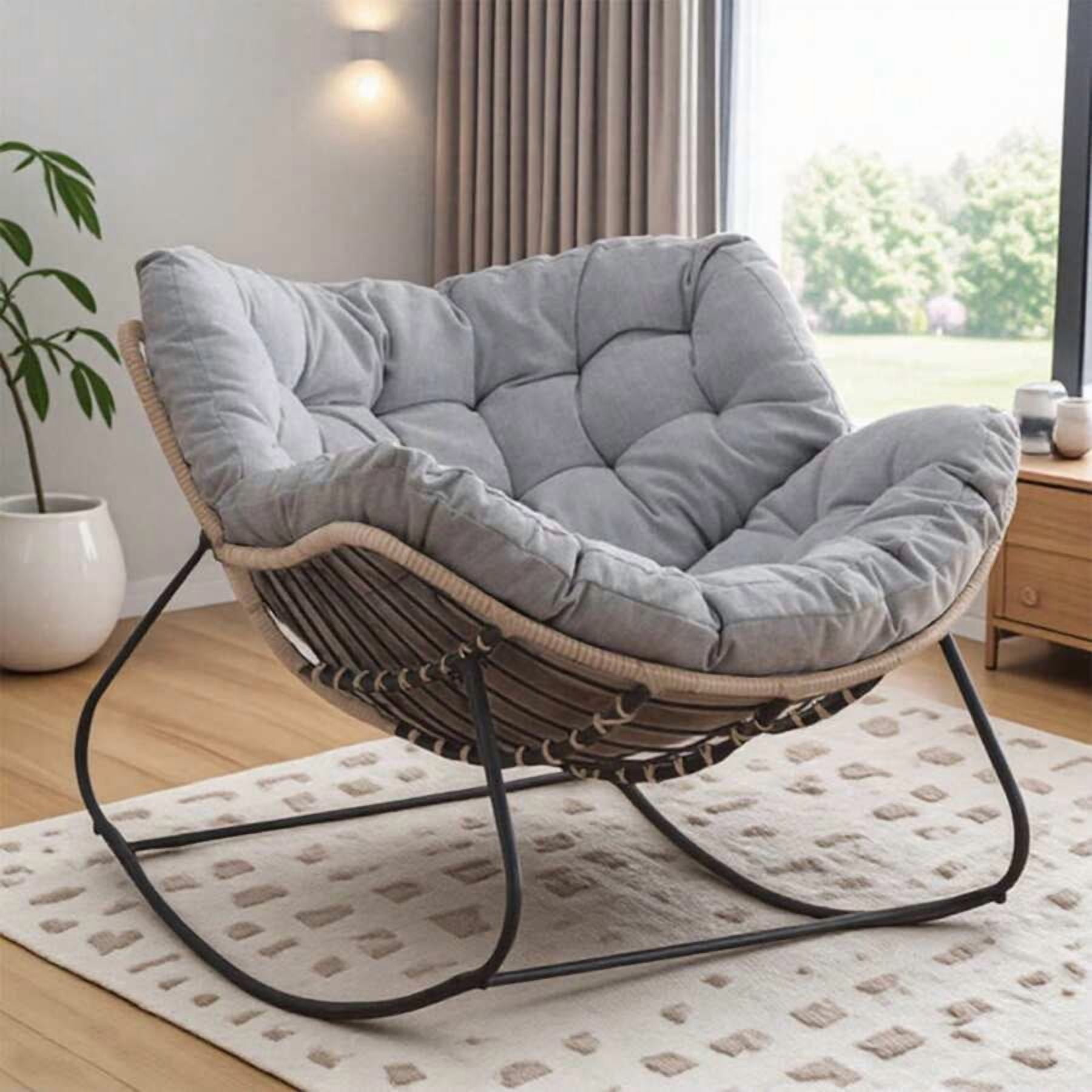 Virplik Patio Rocking Chair With Padded Cushion Indoor Outdoor Comfy ...