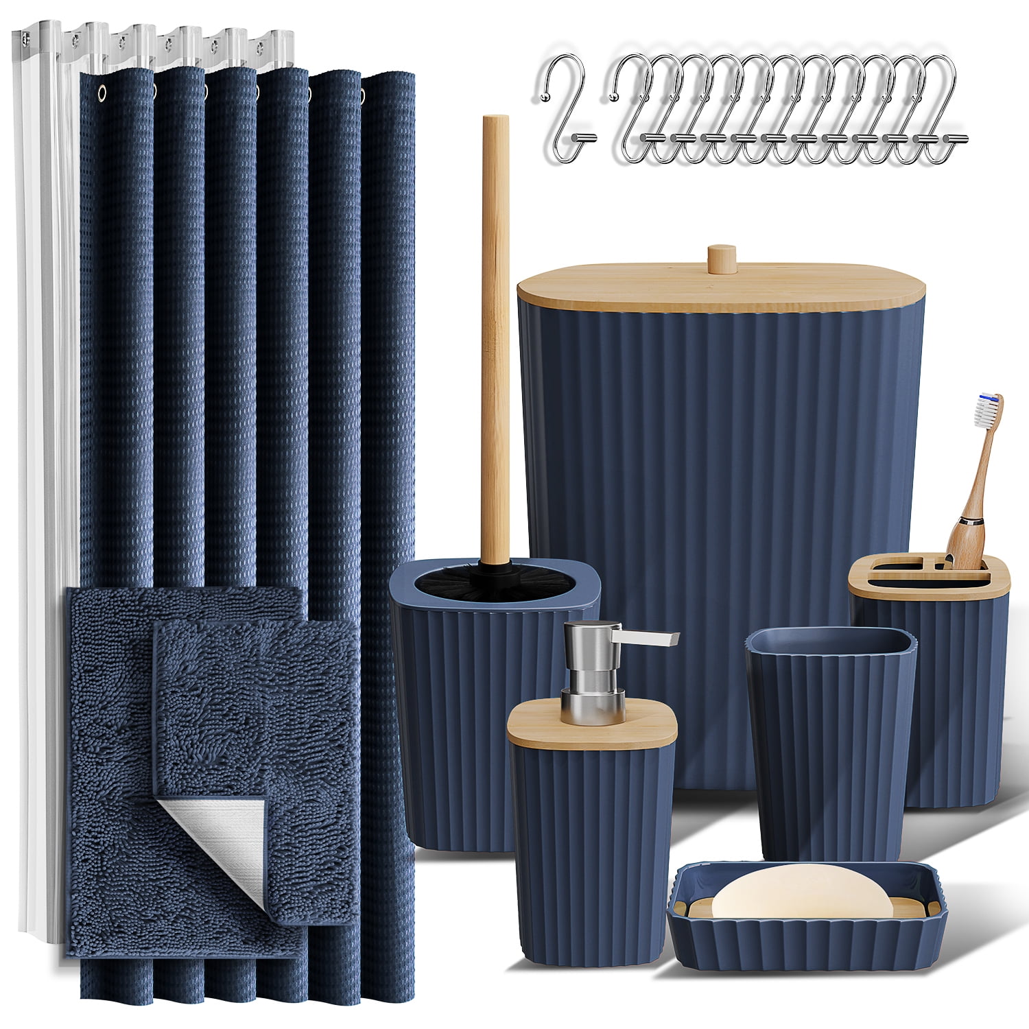 Virtu 22 Piece Bamboo Bathroom Sets, Navy Blue Bathroom Accessories ...