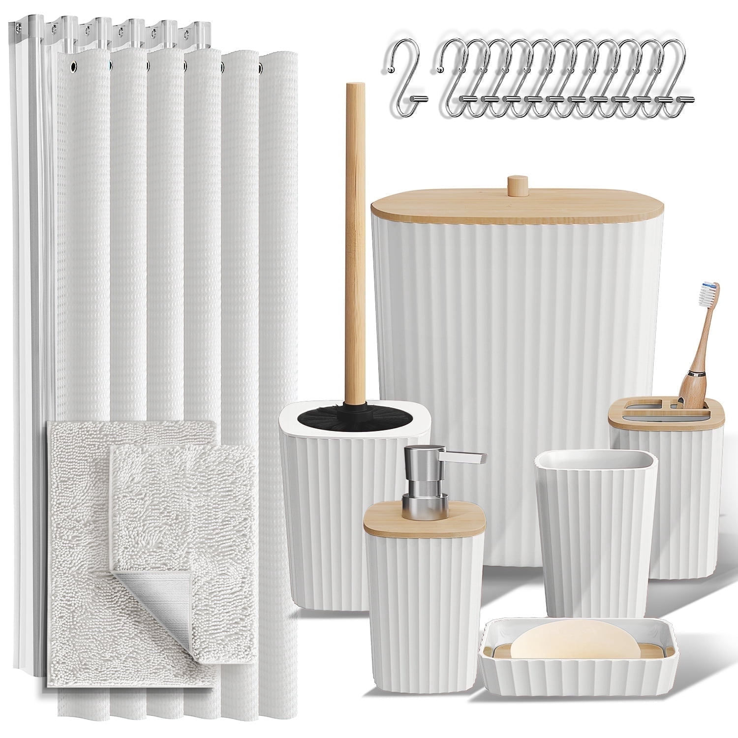 Hearth & Harbor 22 Piece Bamboo Bathroom Sets, White Bathroom ...