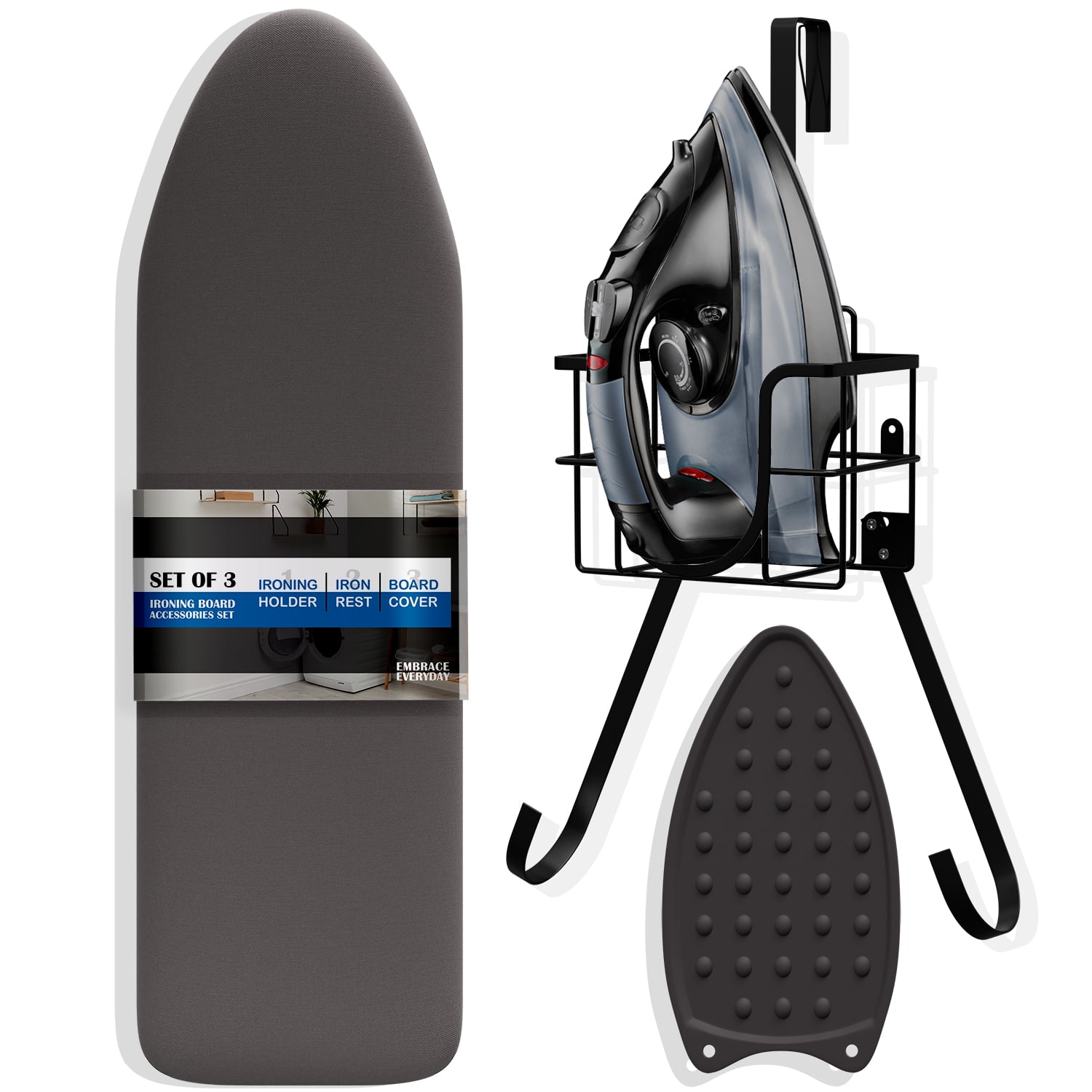 Virtu 3-Piece Ironing Set, Silicone-Coated Ironing Board Cover and Pad ...