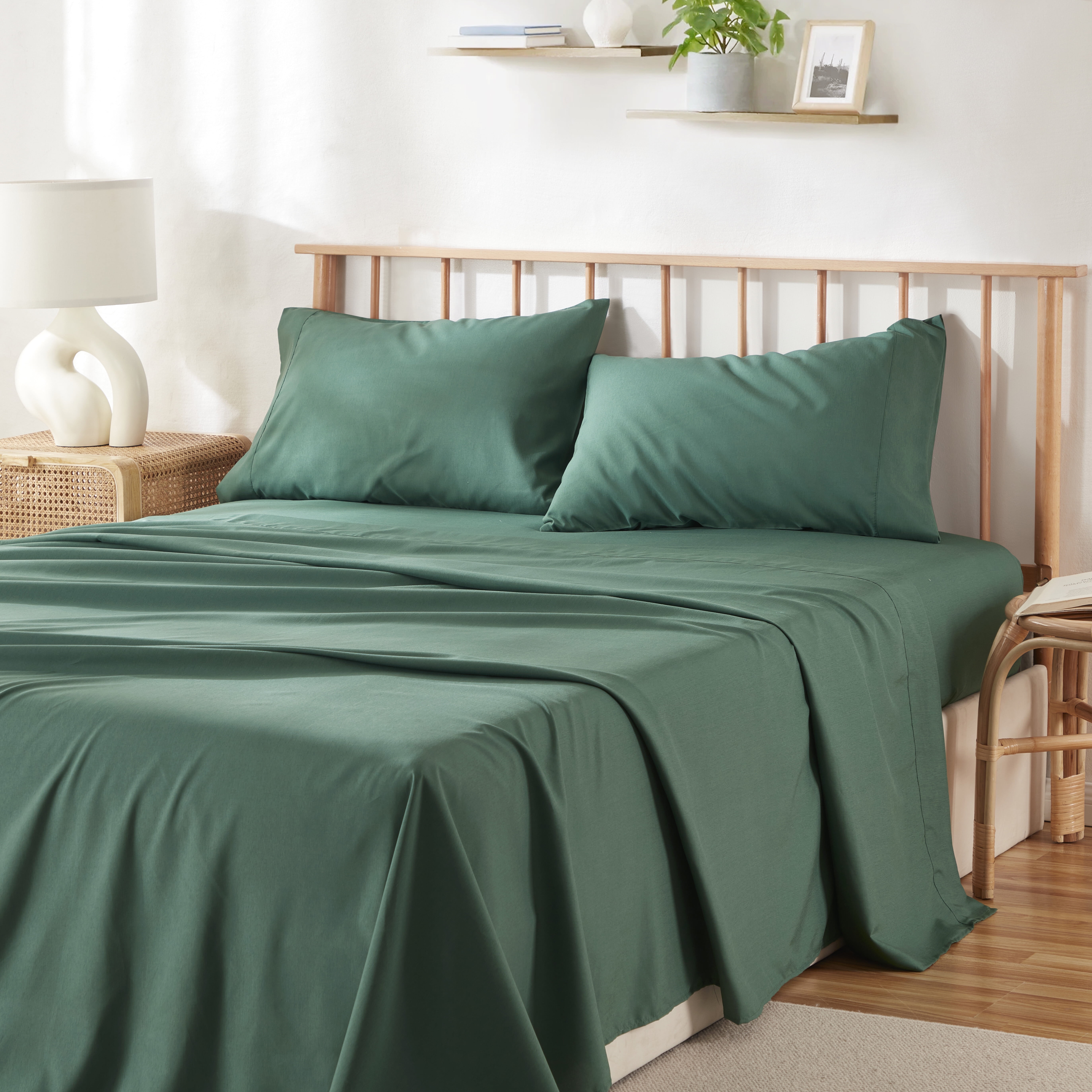 Nestl Full Bed Sheets Set, Hunter Green Bamboo Rayon Blend, Cooling ...