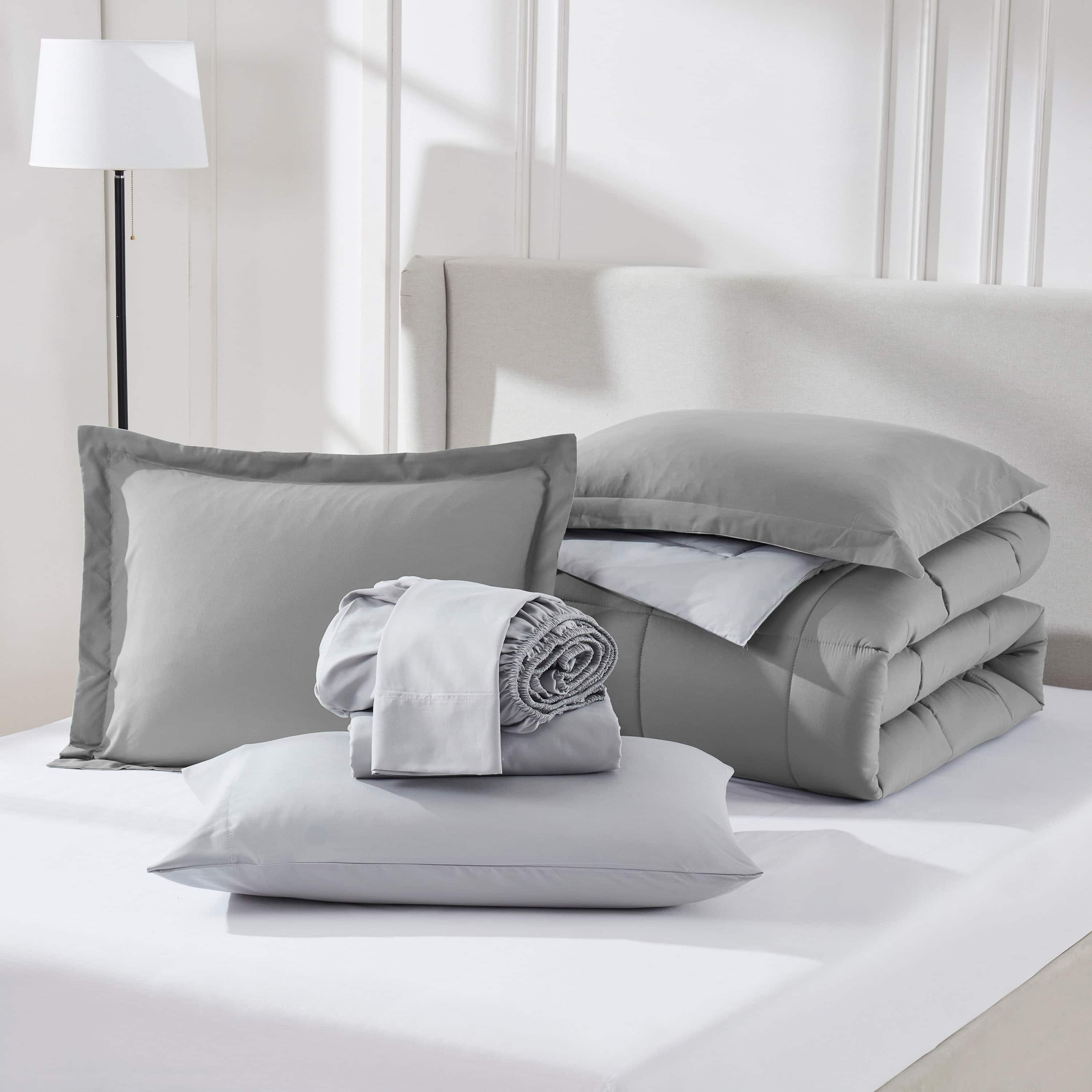 RAVURE California King Comforter Set, 7pc Bed in a Bag, Reversible Gray ...