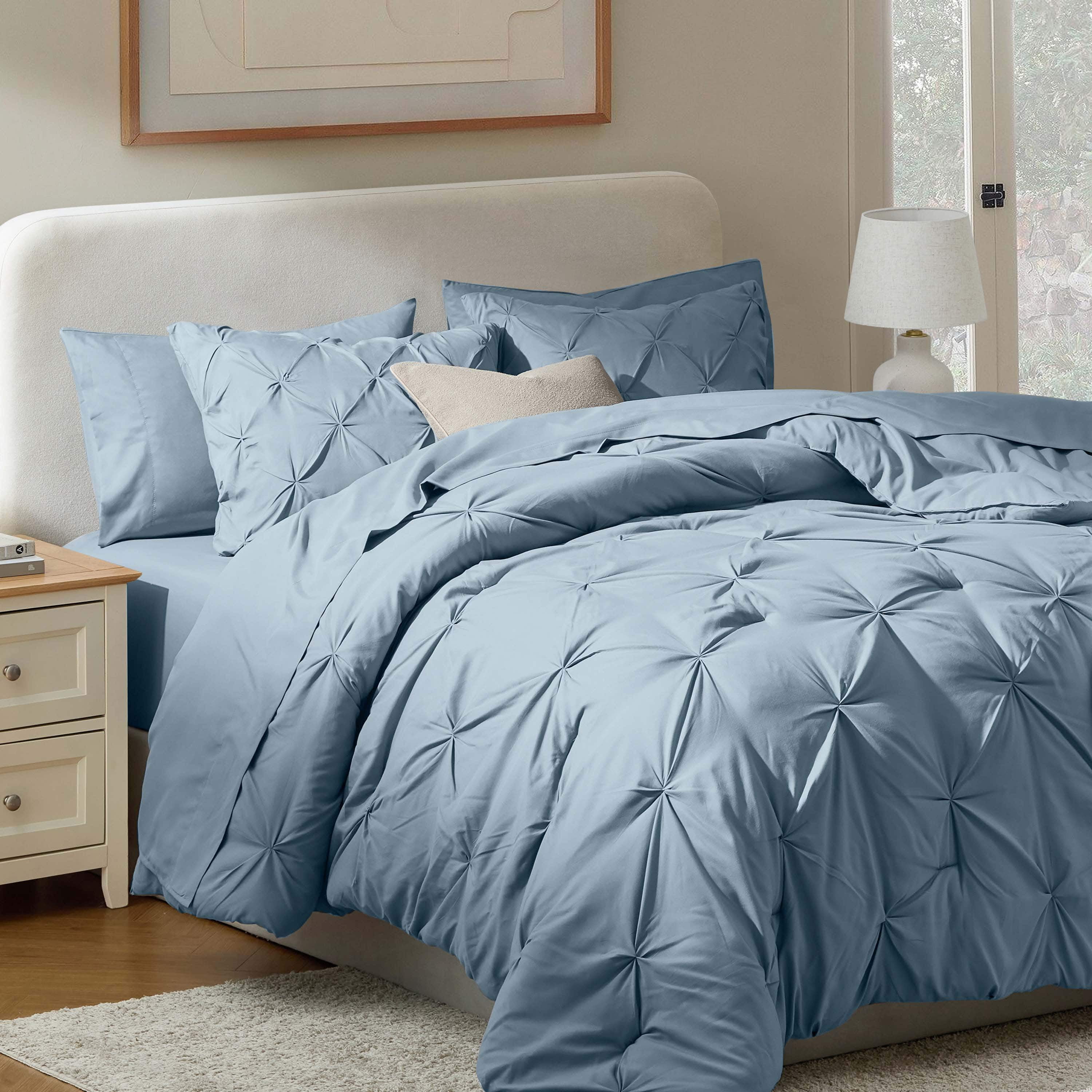 RAVURE 7pc Bed in a Bag Cal King Comforter Set, Pleated Dual-Color ...