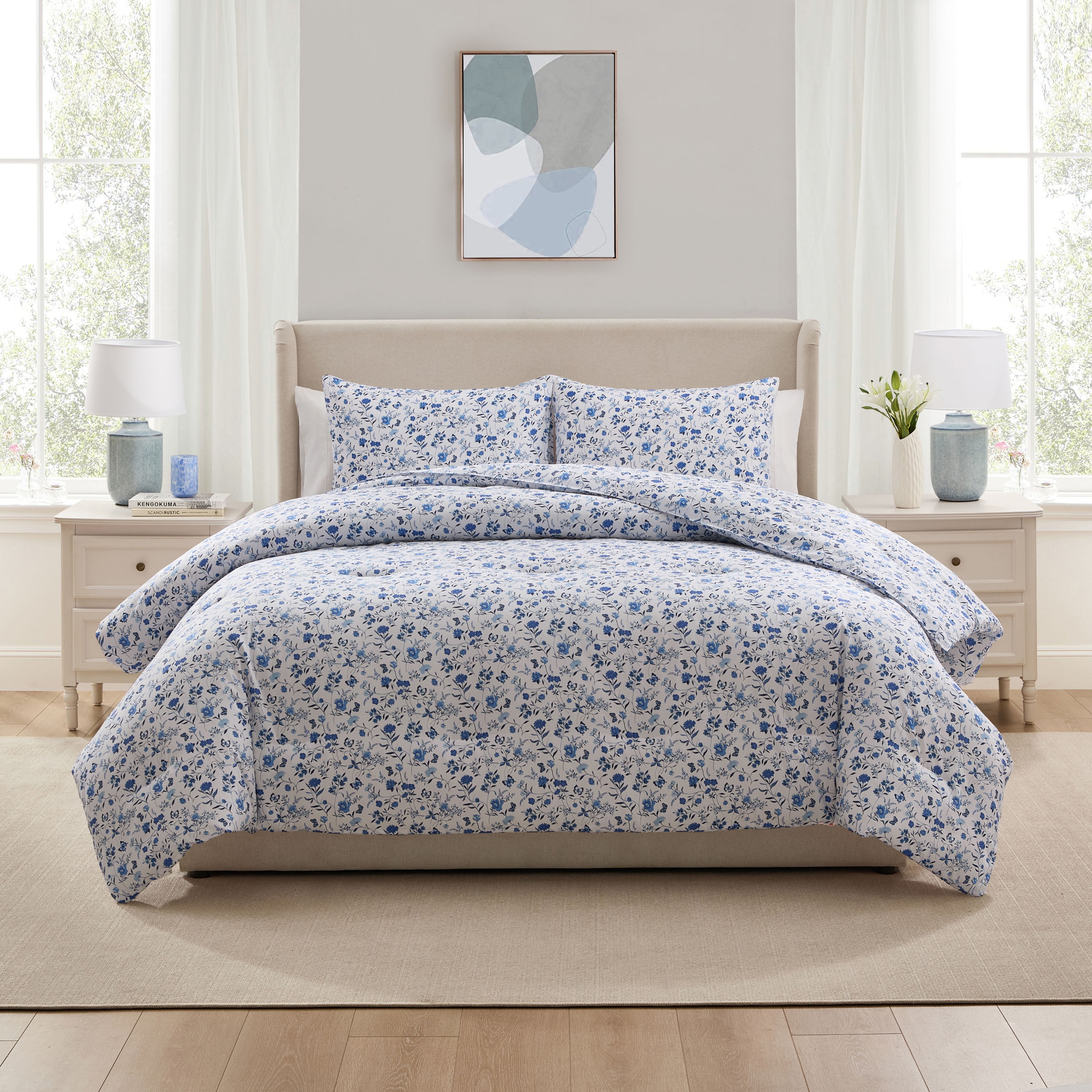 Virtu Comforter Set, Floral Queen Comforter Sets, 3 Piece Queen, Blue Floral - Walmart.com