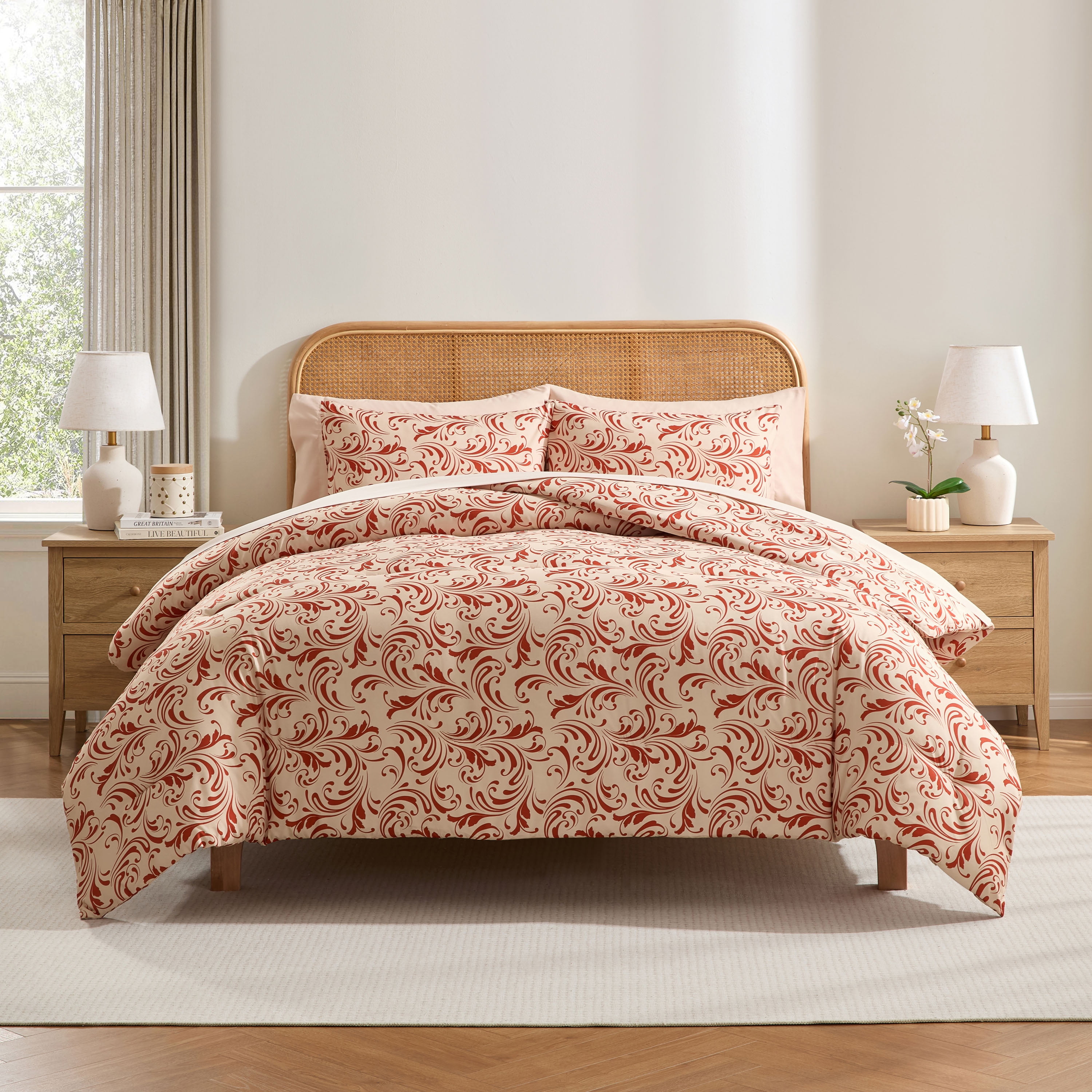 Virtu Queen Comforter Set, 7pc Bed in a Bag, Biomorphic Desighn Bedding ...