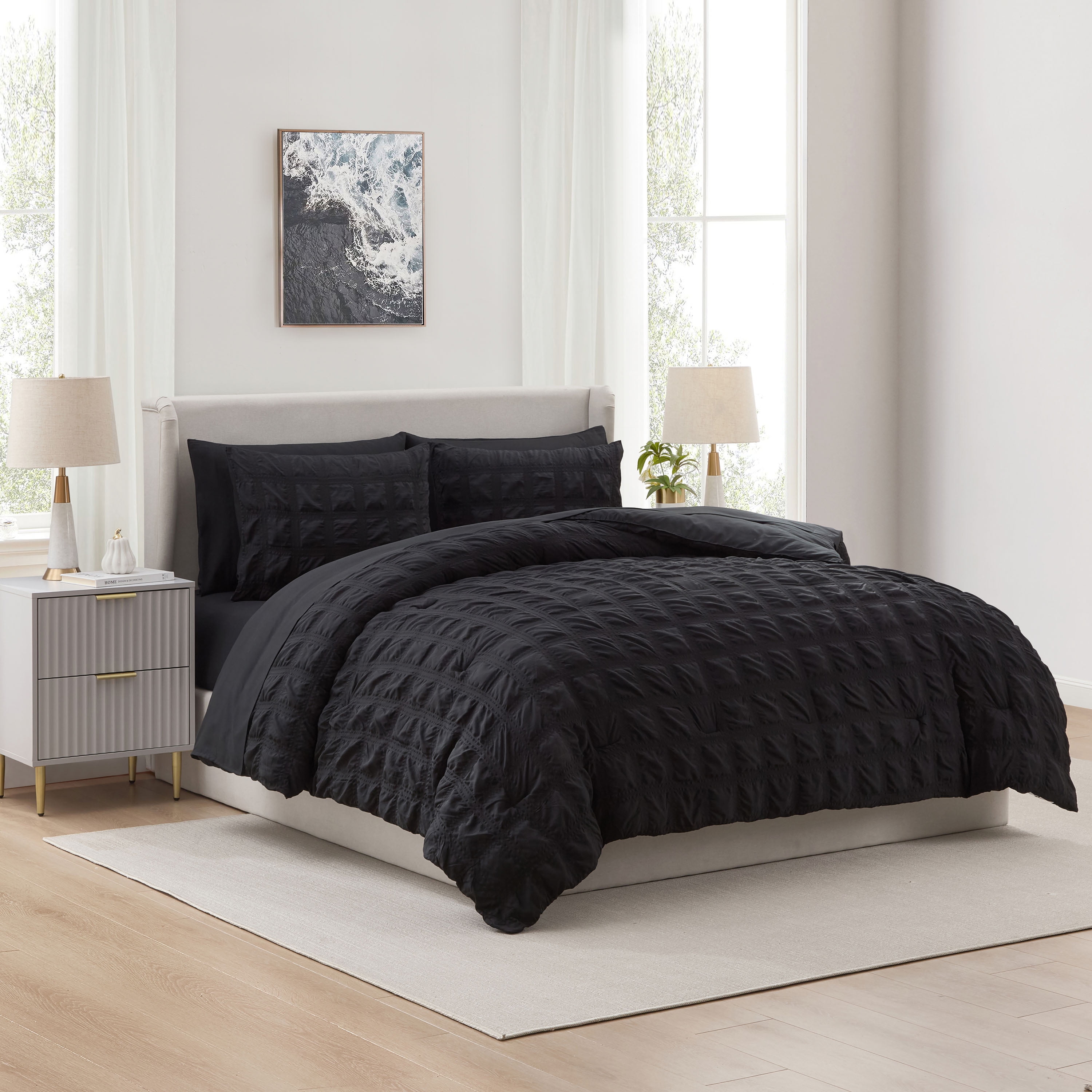 Virtu Queen Comforter Set, Seersucker Queen Size Comforter Set, 7-Pc ...