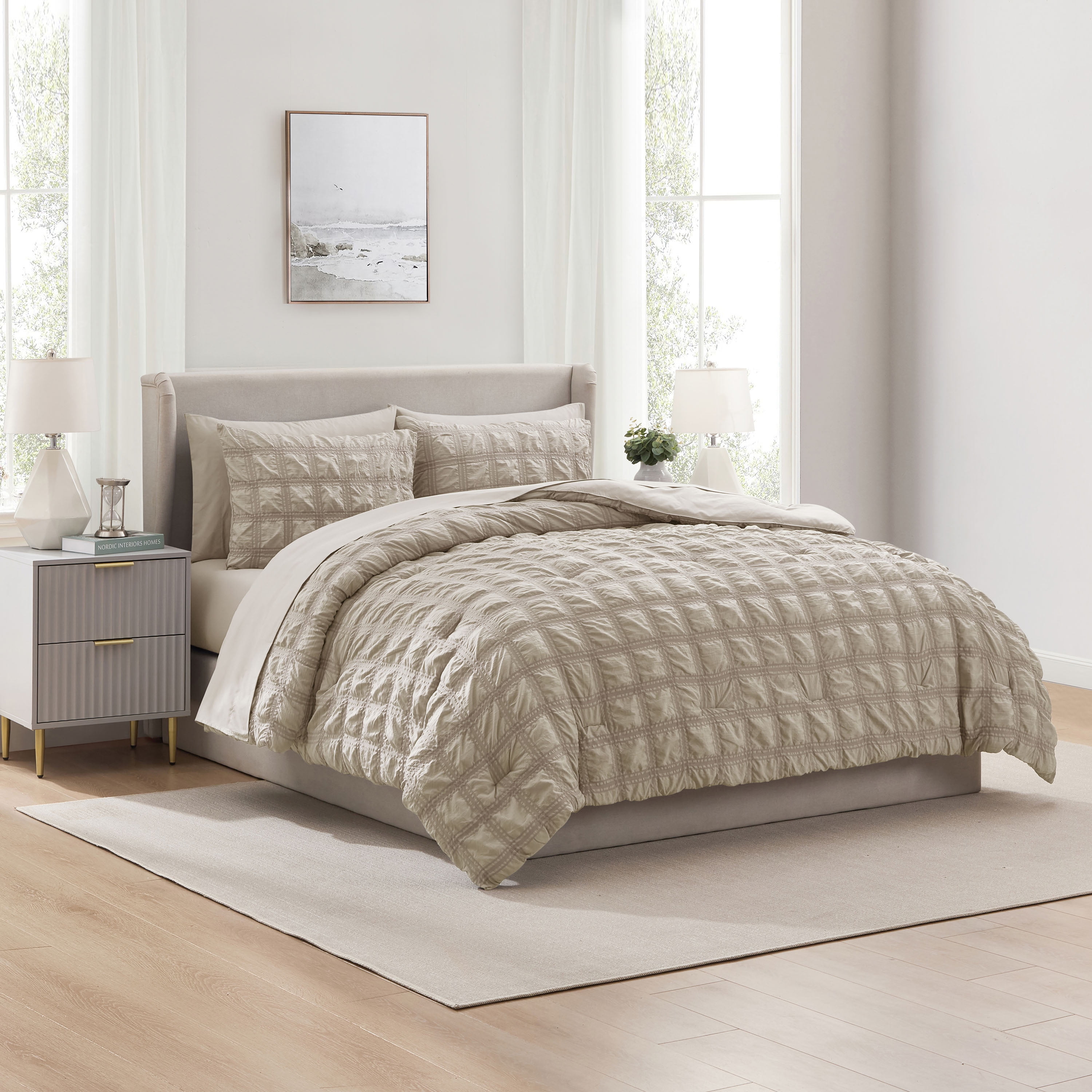 Virtu Queen Comforter Set, Seersucker Queen Size Comforter Set, 7-Pc ...