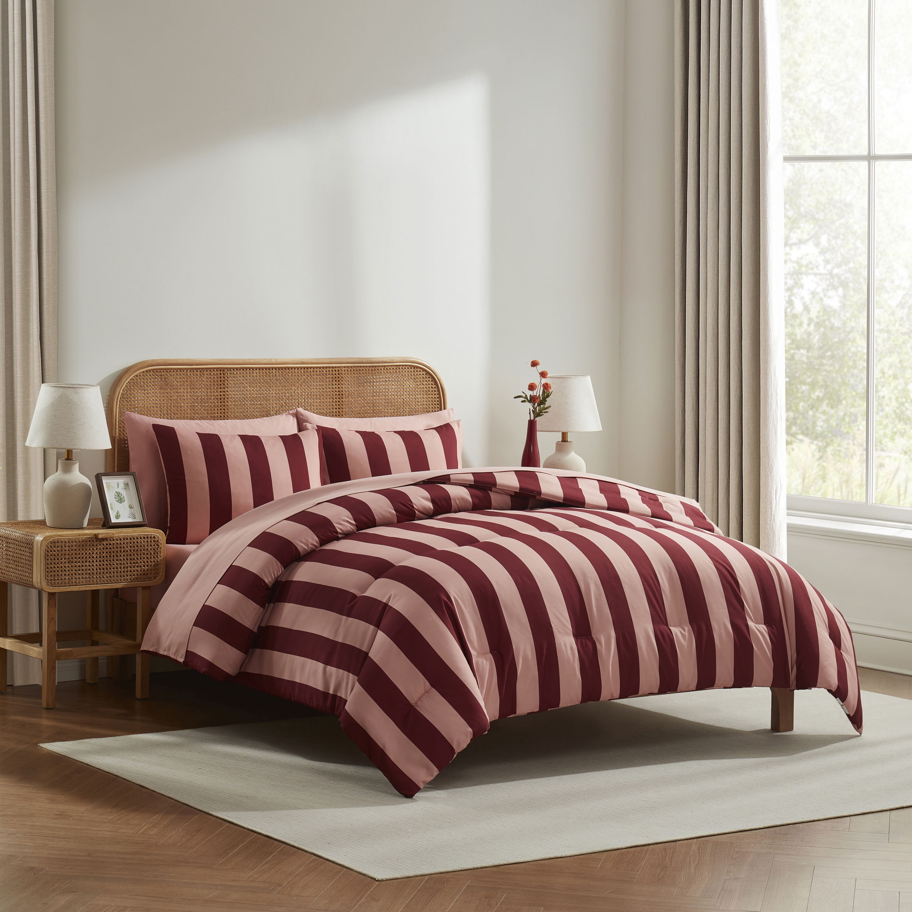 Virtu Twin Comforter Set, Striped Twin Size Comforter Set, 5-Pc All Season Bedding Comforter Set ...