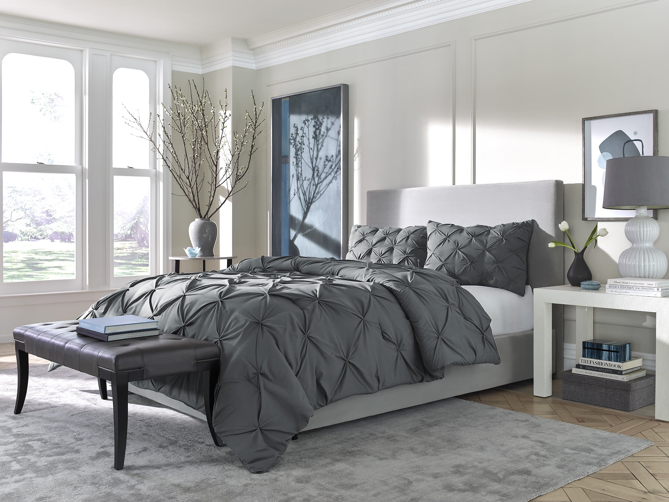 RAVURE Queen Comforter Set, 7pc Bed in a Bag, Sage Green Pleated ...
