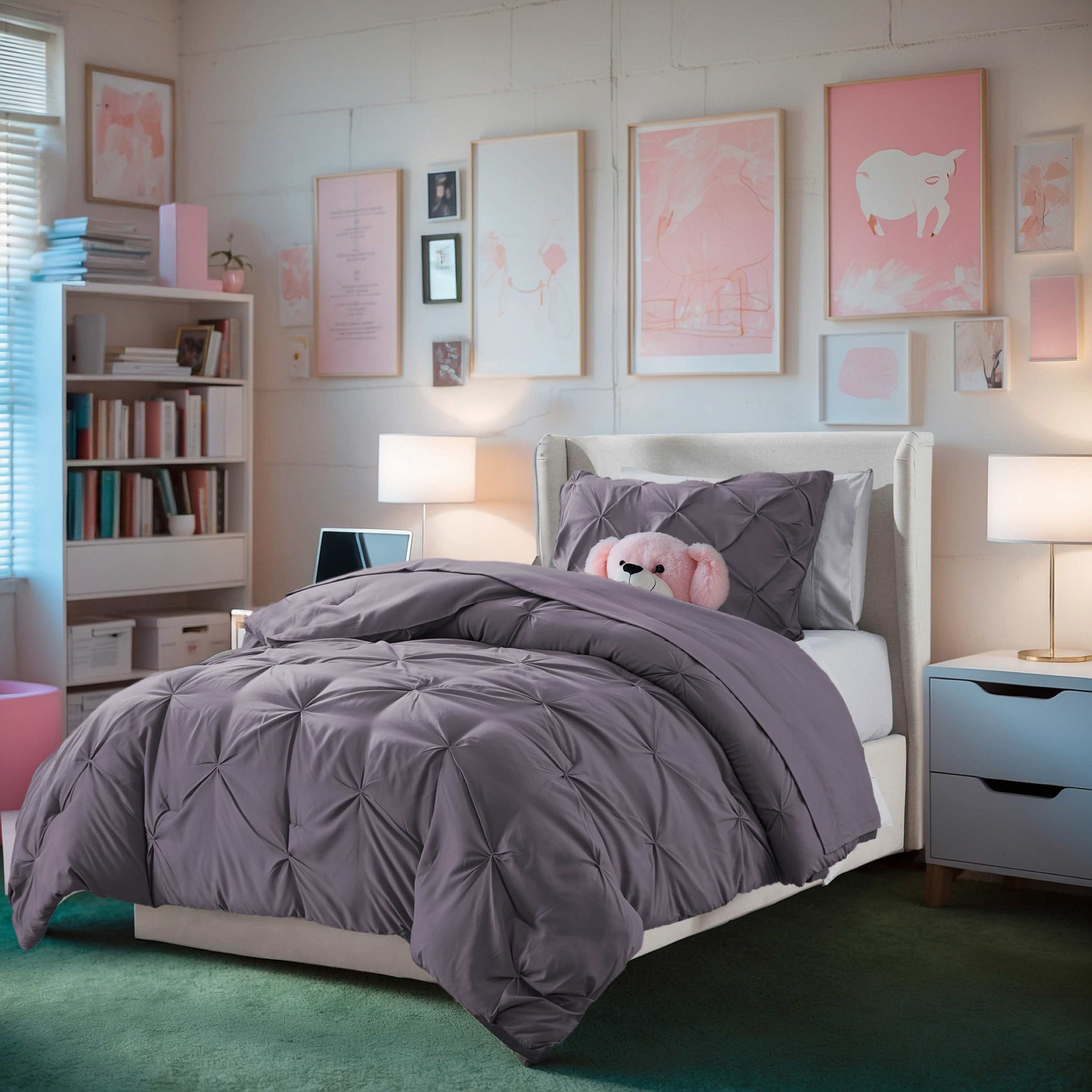 Virtu Twin Comforter Sets, 5pc Twin Bed in a Bag, Pleated Twin Bedding Comforter Sets Twin with ...