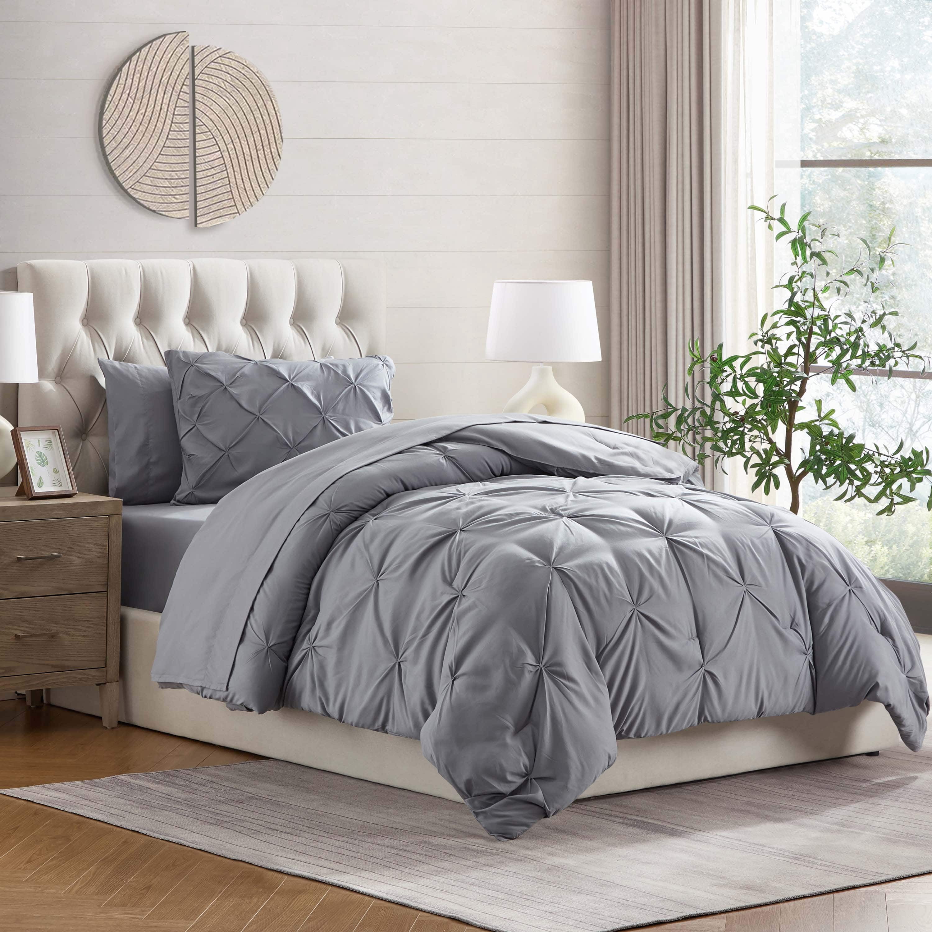 Virtu Twin Comforter Set, 7pc Bed in a Bag, Pleated Bedding Comforter ...