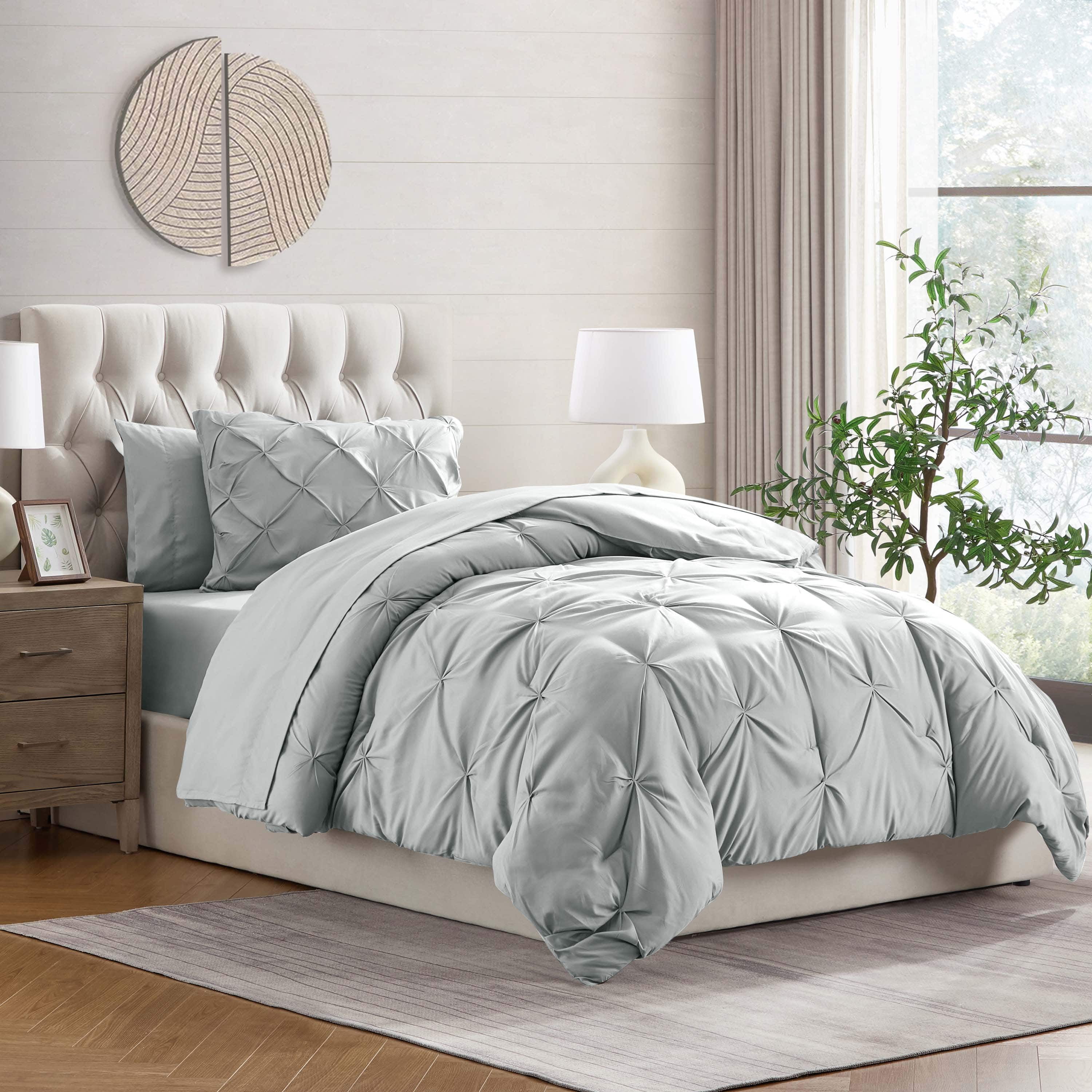 Virtu Twin Comforter Set, 7pc Bed in a Bag, Pleated Bedding Comforter ...