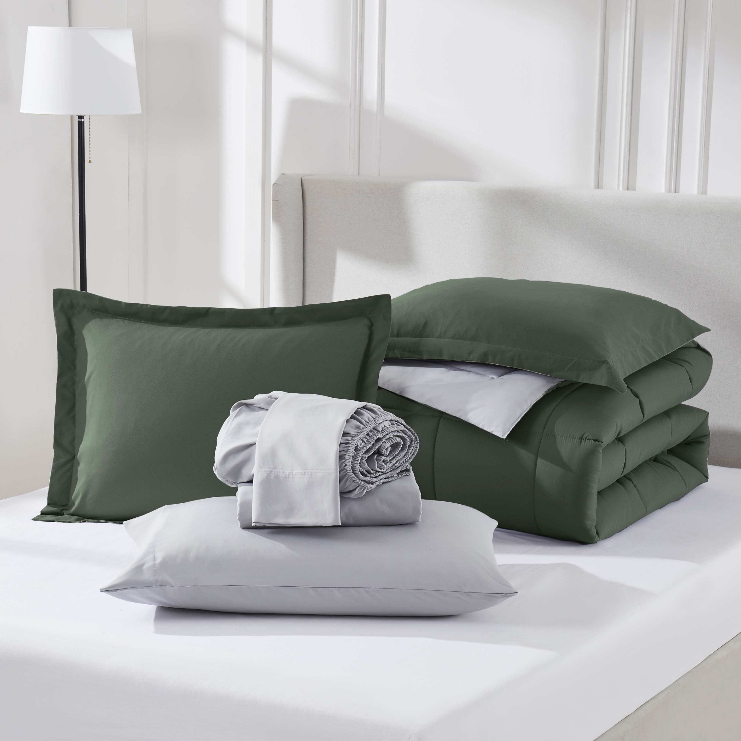 Virtu Twin Comforter Set, 7pc Bed in a Bag, Reversible Bedding ...