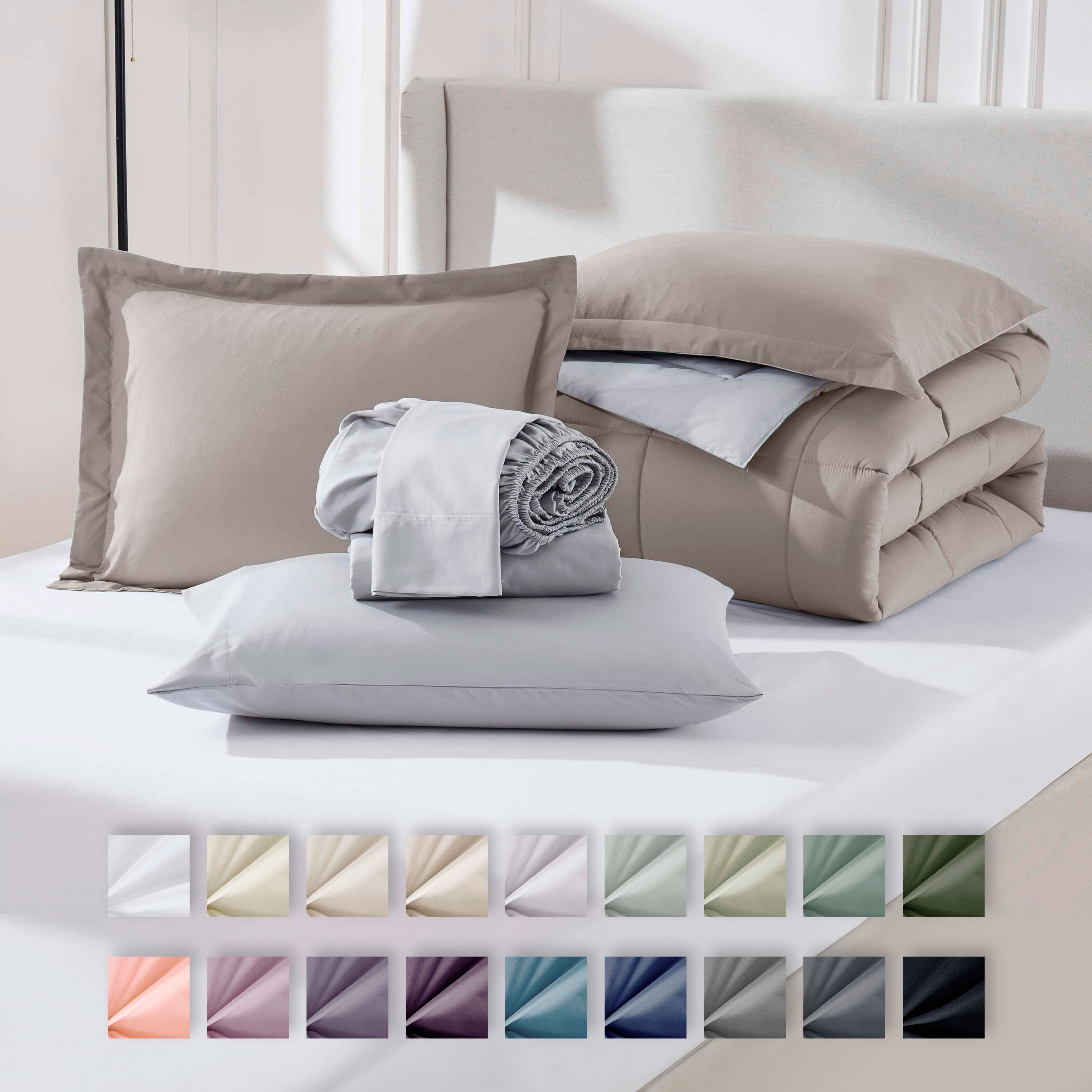 Virtu Twin Comforter Set, 7pc Bed in a Bag, Reversible Bedding ...