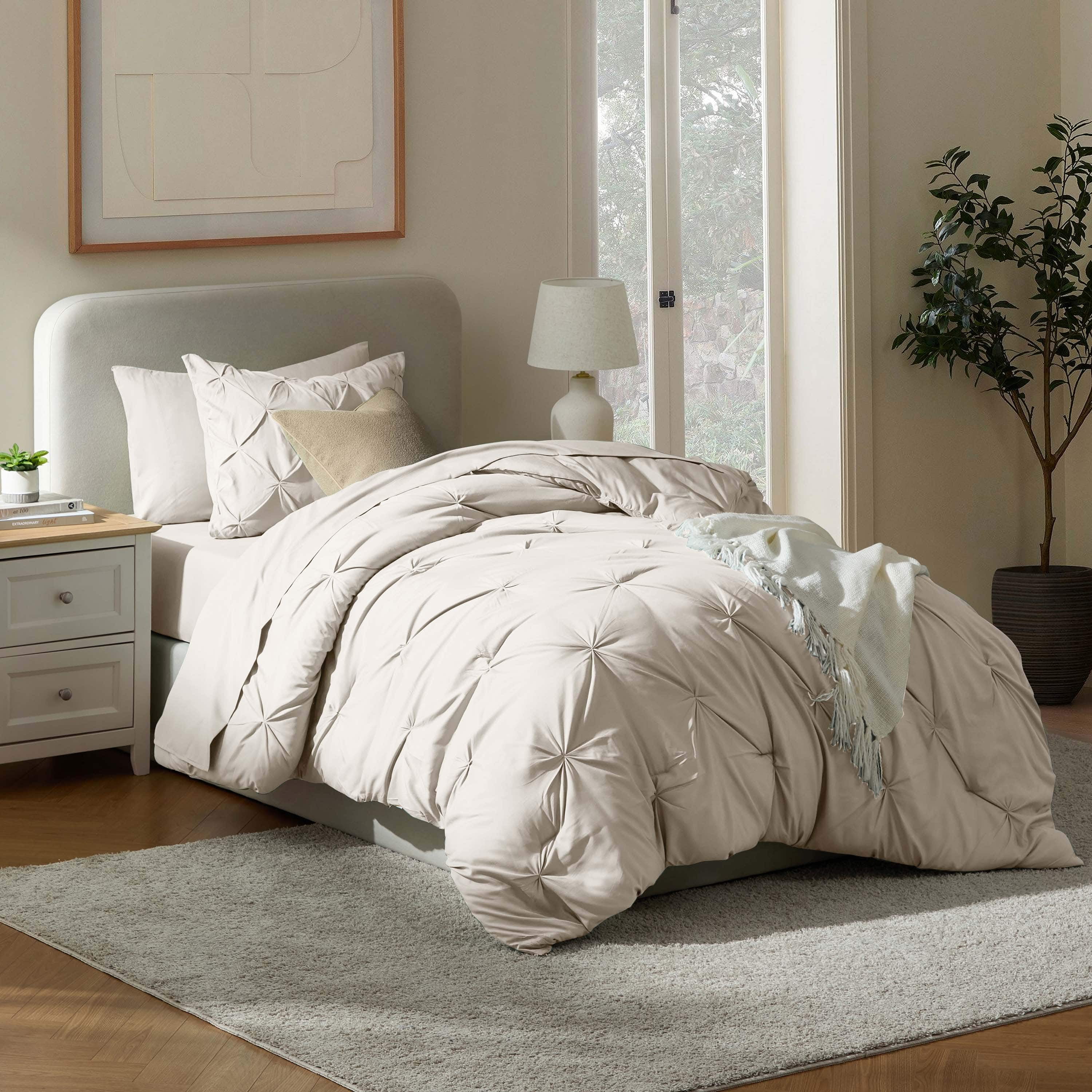 Virtu Twin XL Comforter Set, 7pc Bed in a Bag, Pleated Bedding ...