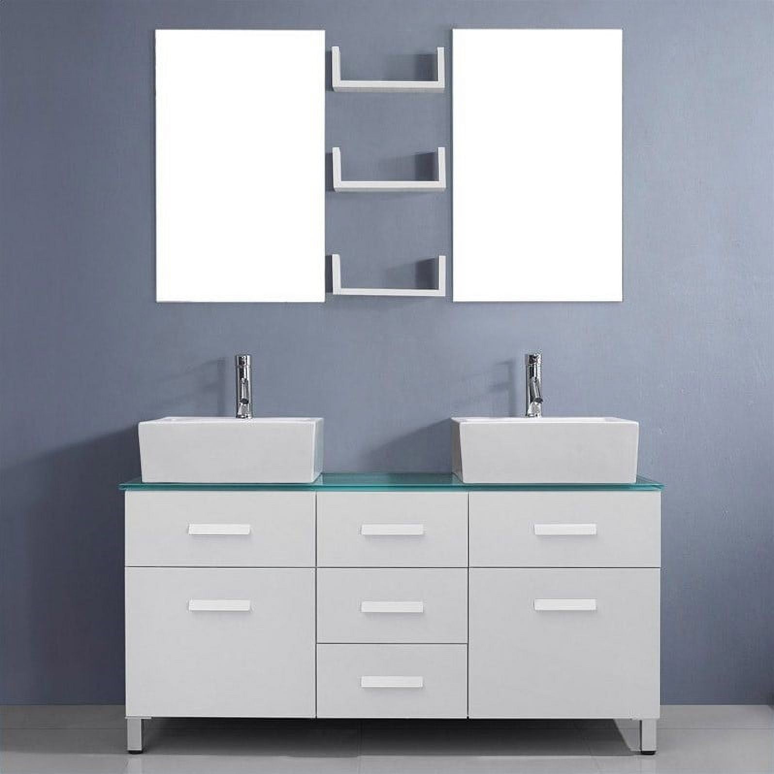 Virtu USA Maybell 57" Glass Double Bathroom Vanity Cabinet Set in White ...