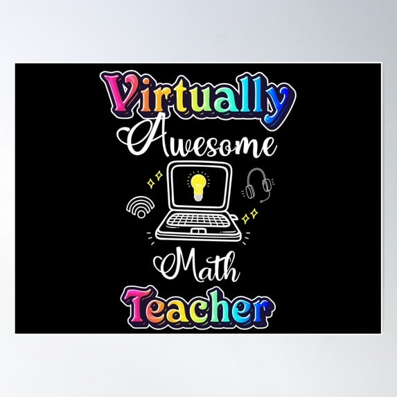 Virtually Awesome Math Teacher Poster Wall Art, Modern Wall Decor For ...