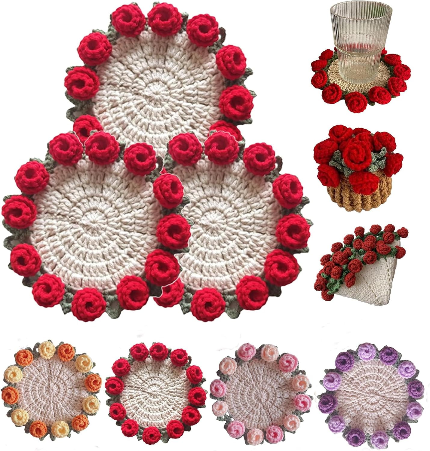 Virtuetion Unique Crochet Drink Coasters, Handmade Finished Product ...