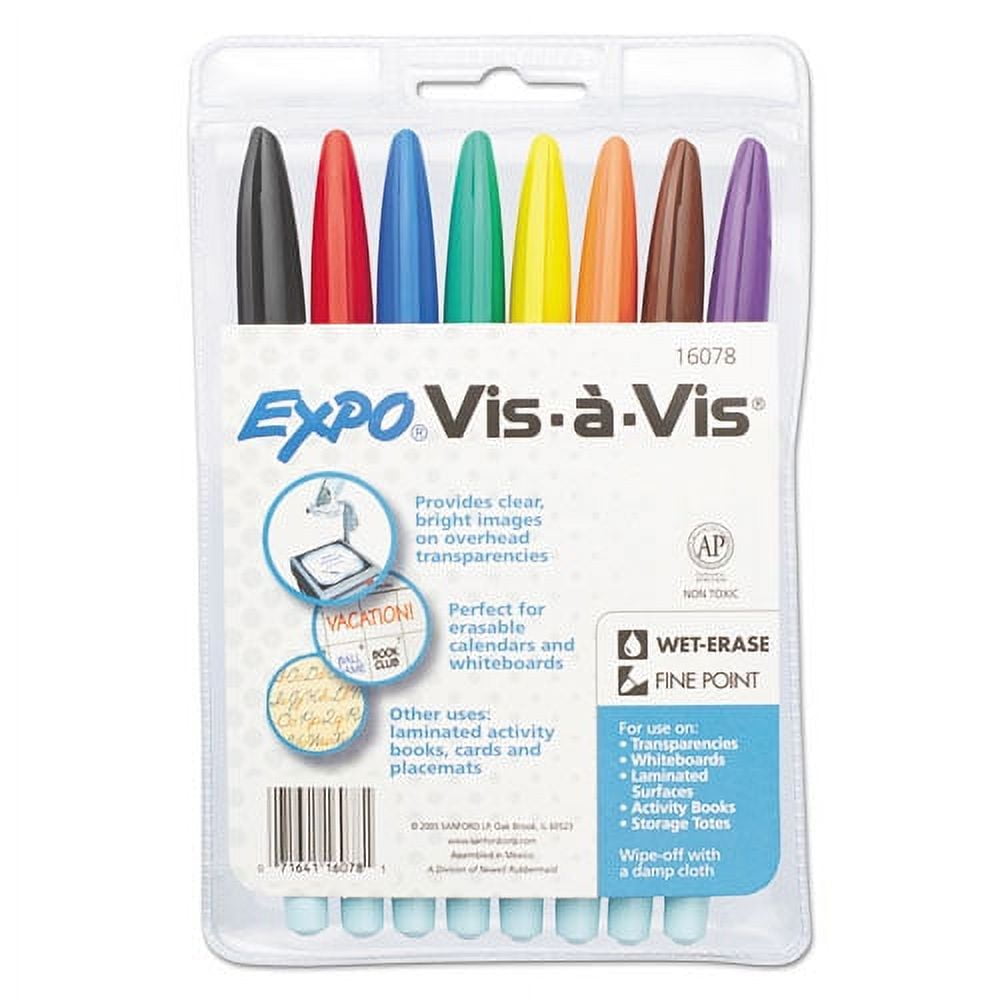Vis-A-Vis Wet Erase Marker, Fine Bullet Tip, Assorted Colors, 8/set ...