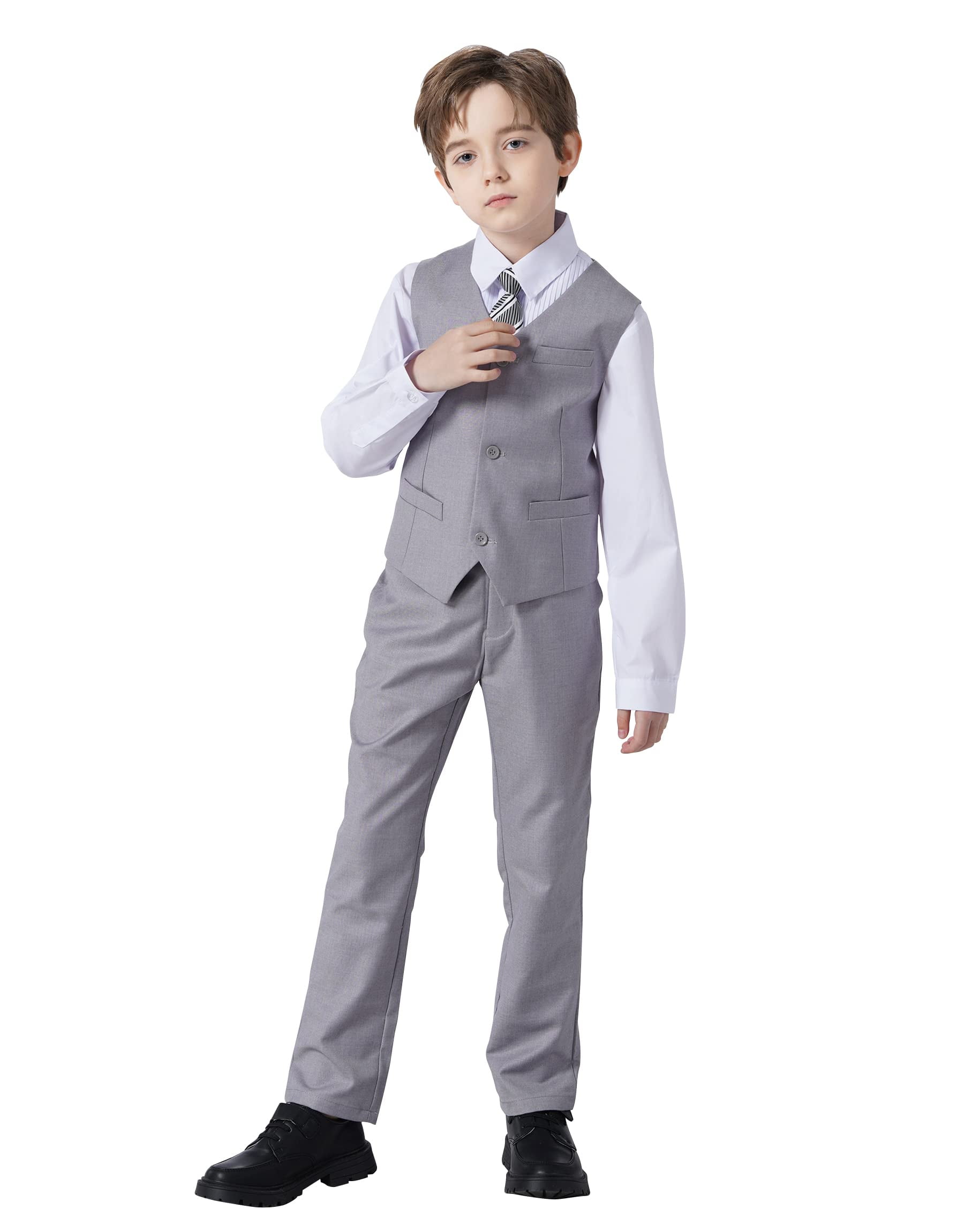 Visaccy 4 Piece Boys' Formal Suit Set with Vest Pants Dress Shirt and ...