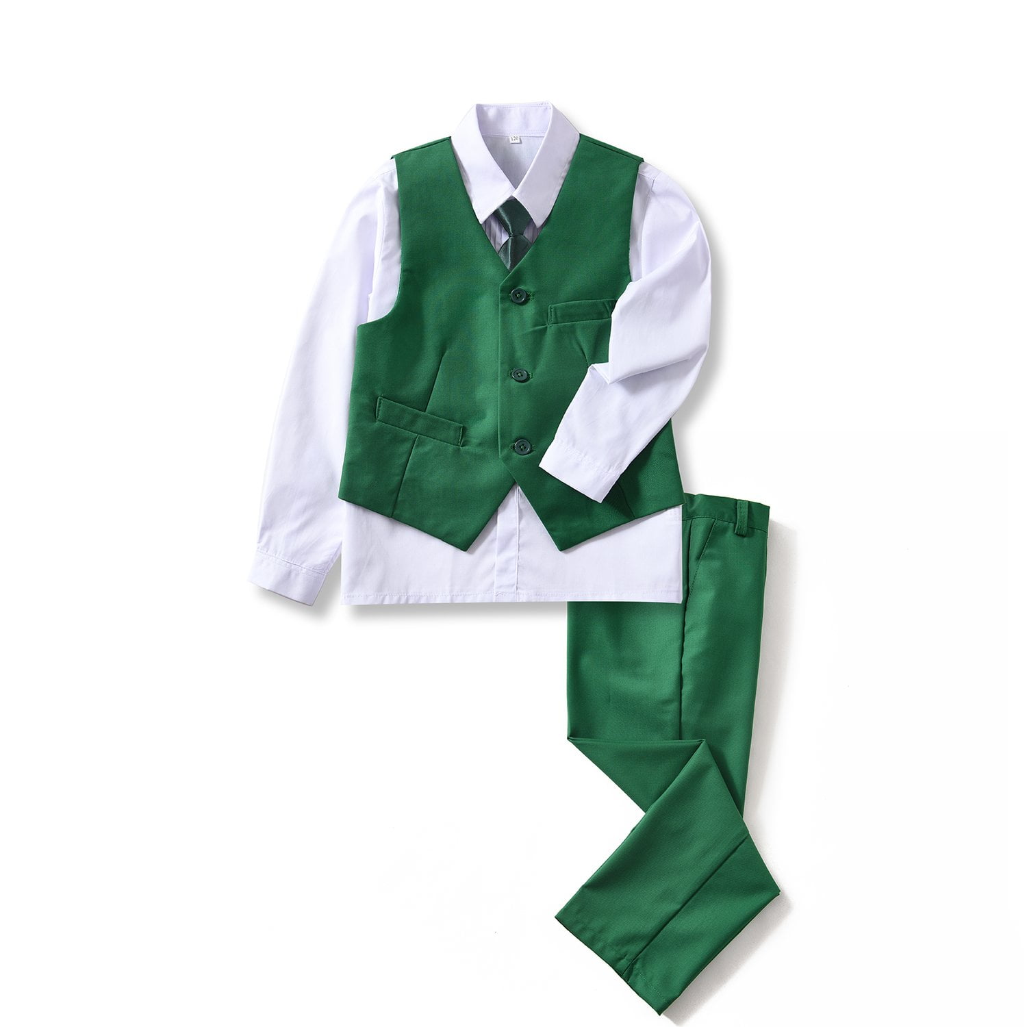 Visaccy Boys' Green Formal Suit Set, Vest, Pants, Shirt, Tie, Slim Fit ...