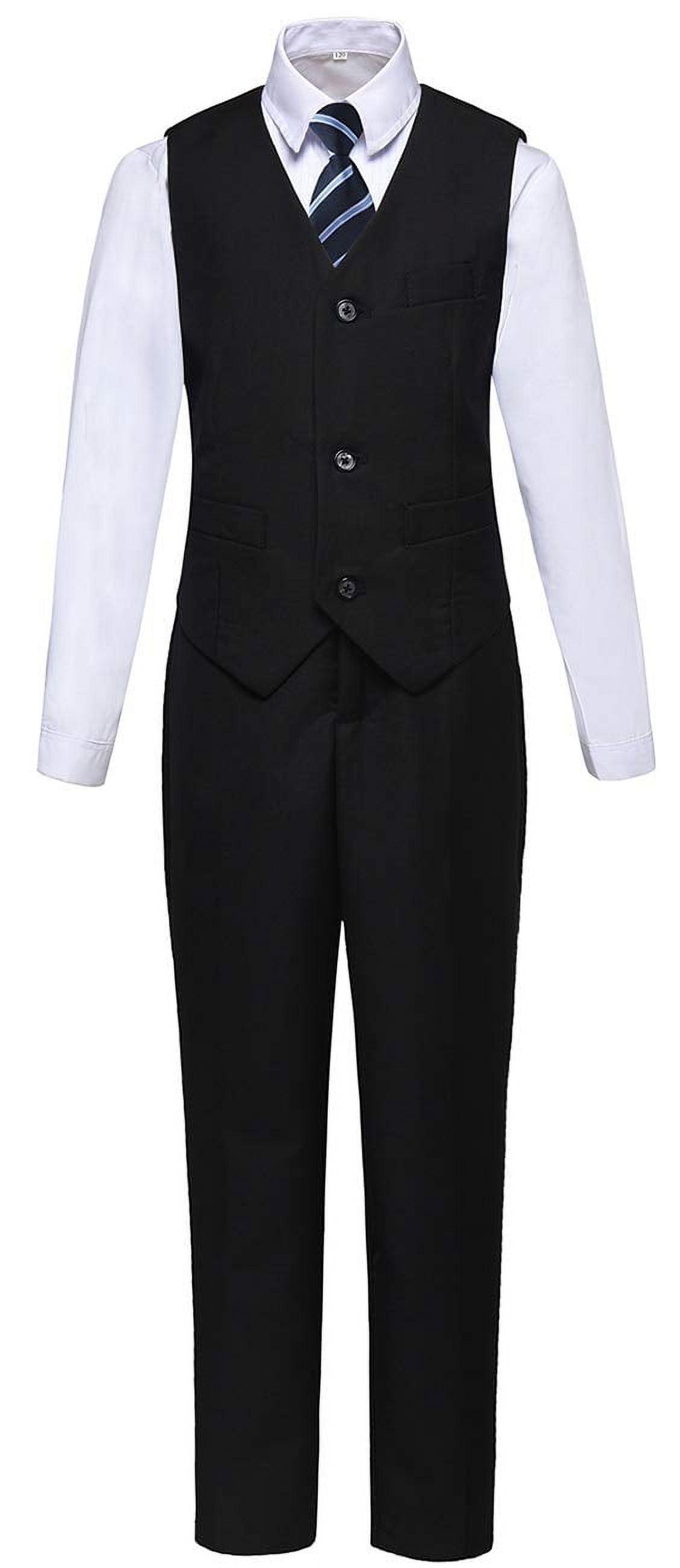 Visaccy 4cps Boys Black Suits Slim Fit Dress Clothes Ring Bearer Outfit ...