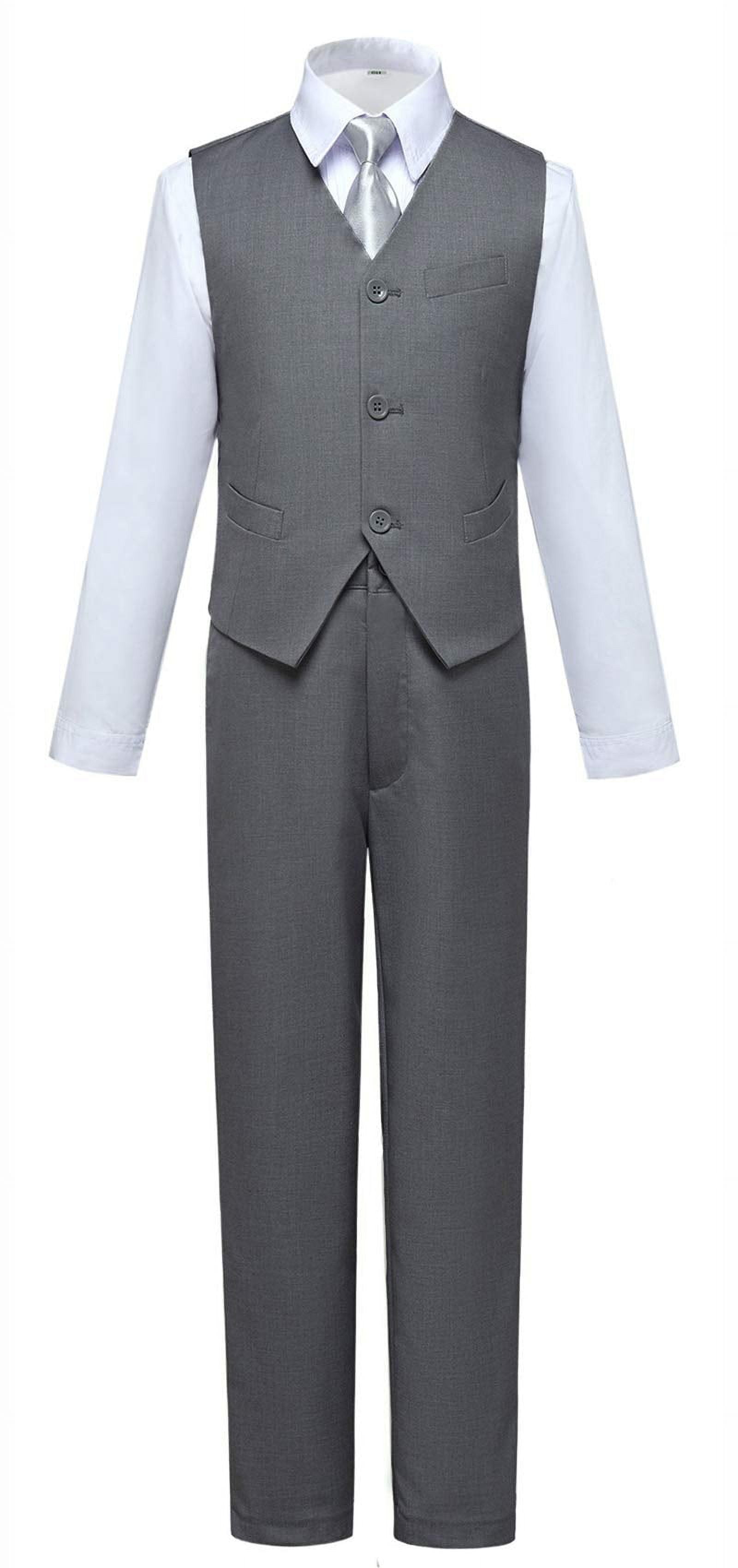 Visaccy 4cps Boys Grey Suits Slim Fit Dress Clothes Ring Bearer Outfit ...