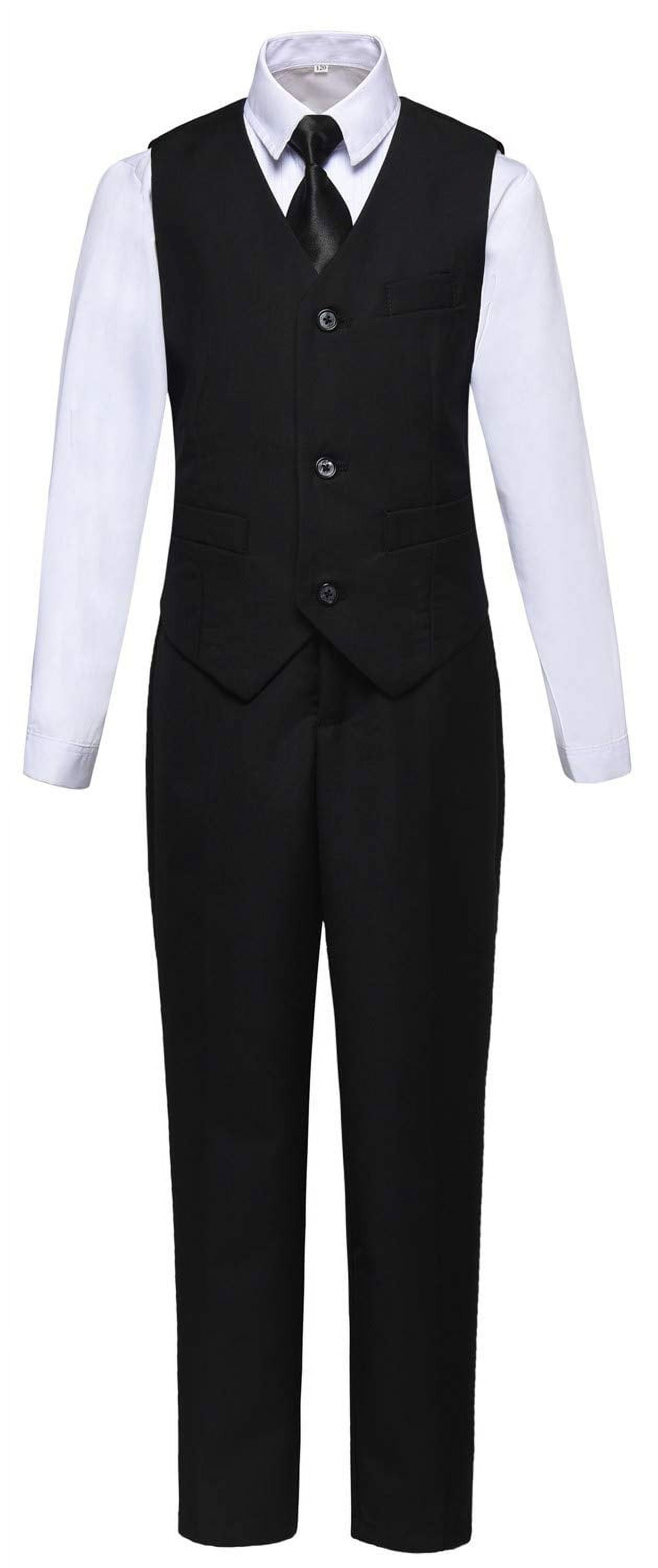 Visaccy 4cps Boys Suits Slim Fit Dress Clothes Ring Bearer Outfit Black ...
